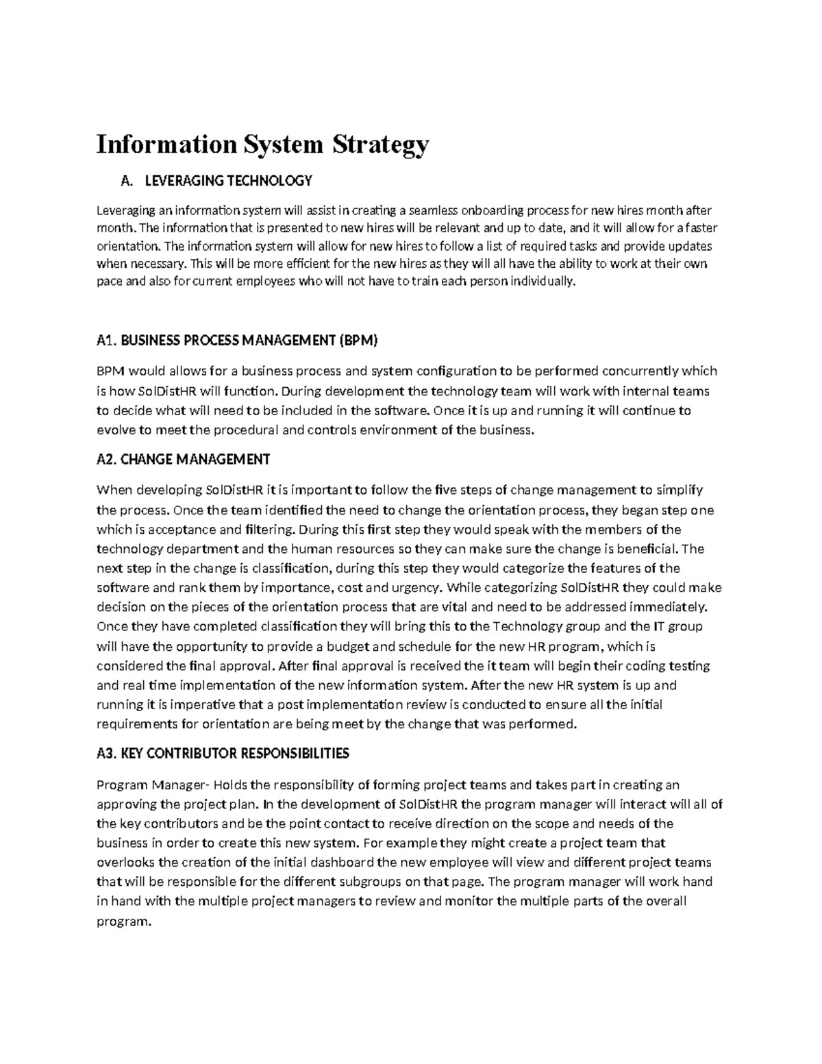 C179 Task 1 - passed - Information System Strategy A. LEVERAGING ...