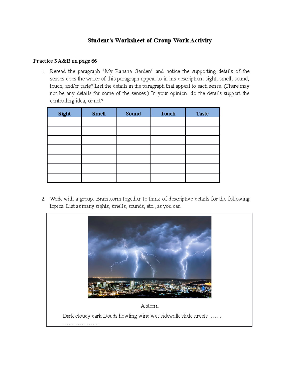 2a. Students' worksheet - Student’s Worksheet of Group Work Activity ...