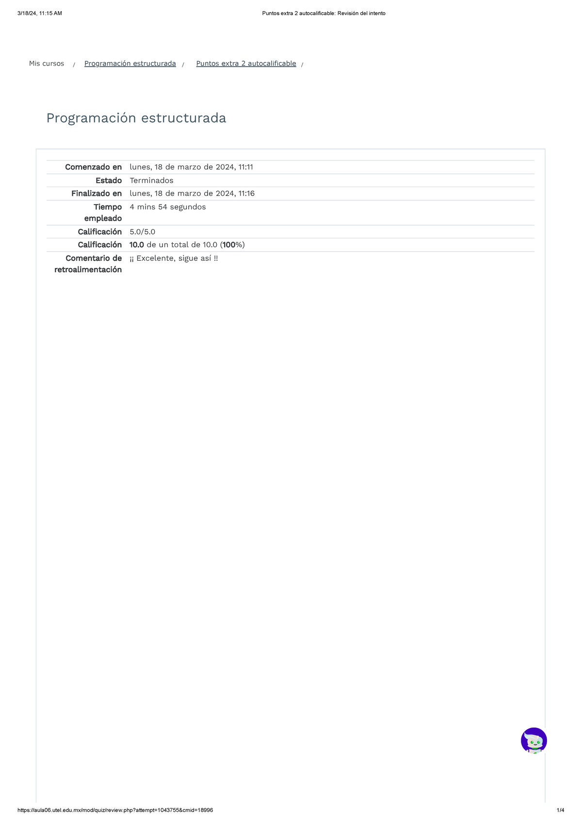 Puntos extra 2 autocalificable Programacion estructurada - Programación estructurada Comenzado ...