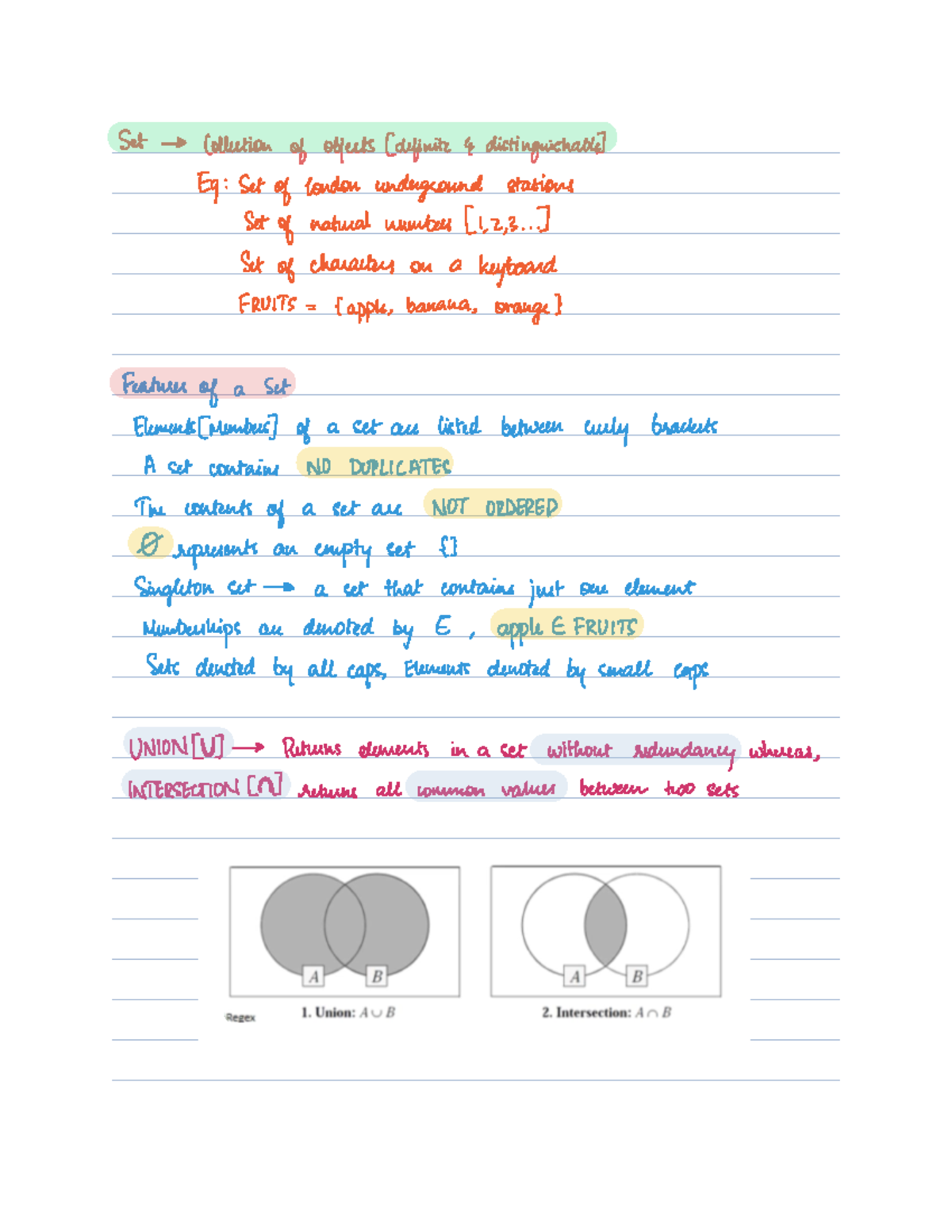 CS1005-L5 - Whole year lecs - Set Collection of objects definite 4 distinguishable Eg Sct of ...