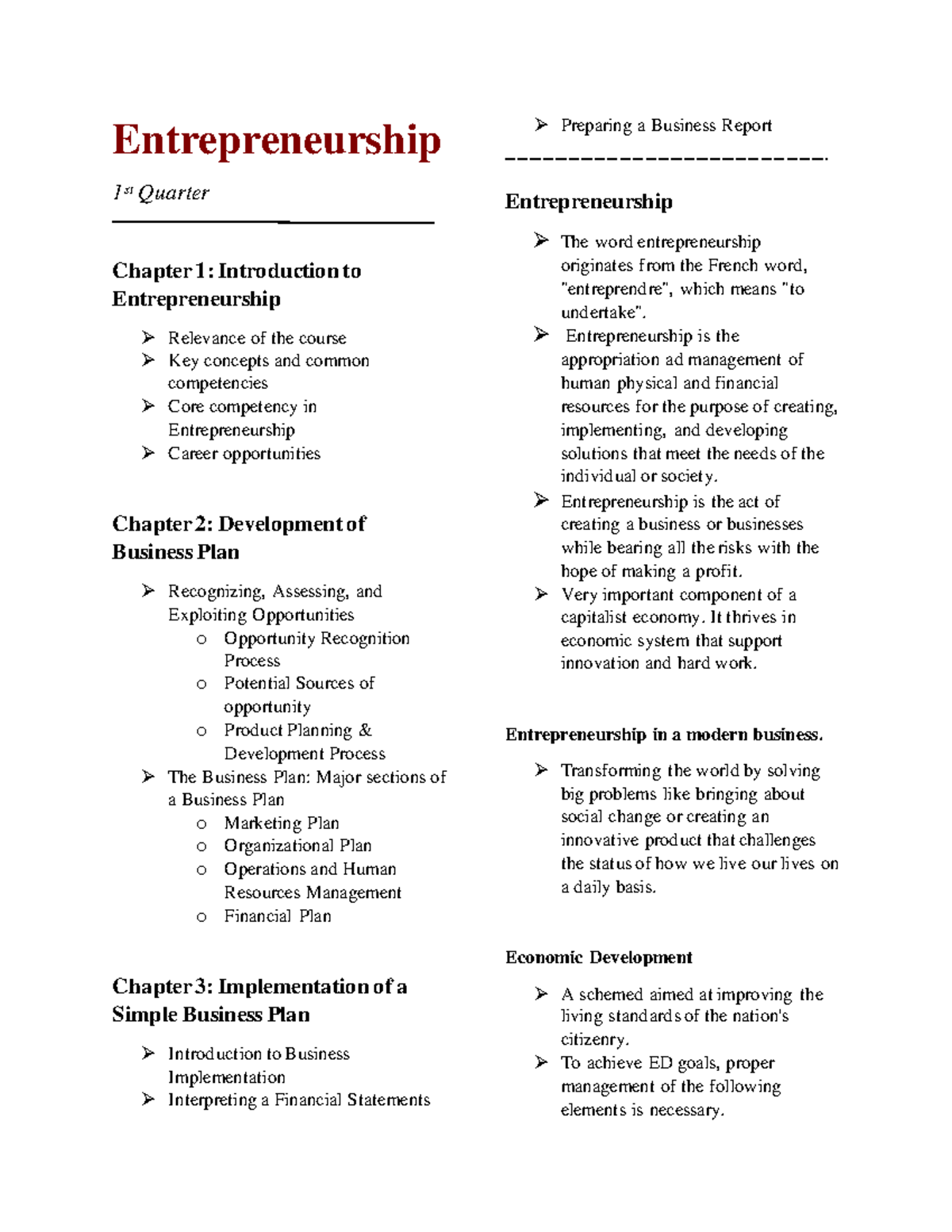 Entrepreneurship Notes 1st Quarter - Entrepreneurship 1 st Quarter ...