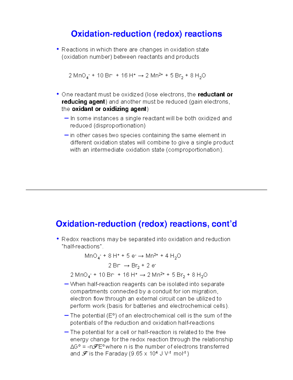Redox reactions f07 - (redox) reactions Reactions in which there are ...