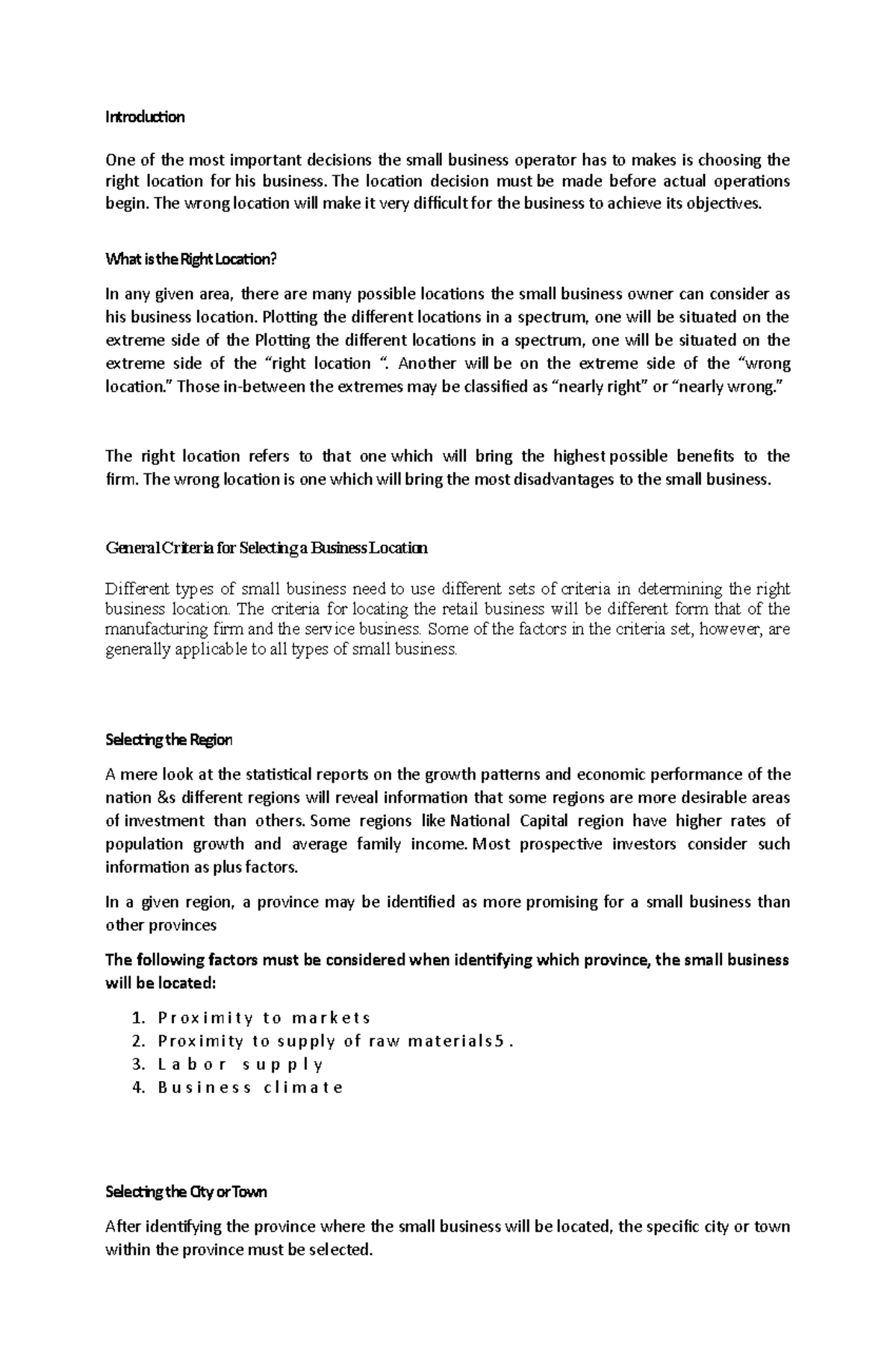 Determining the Right Location 123 - Introduction One of the most ...