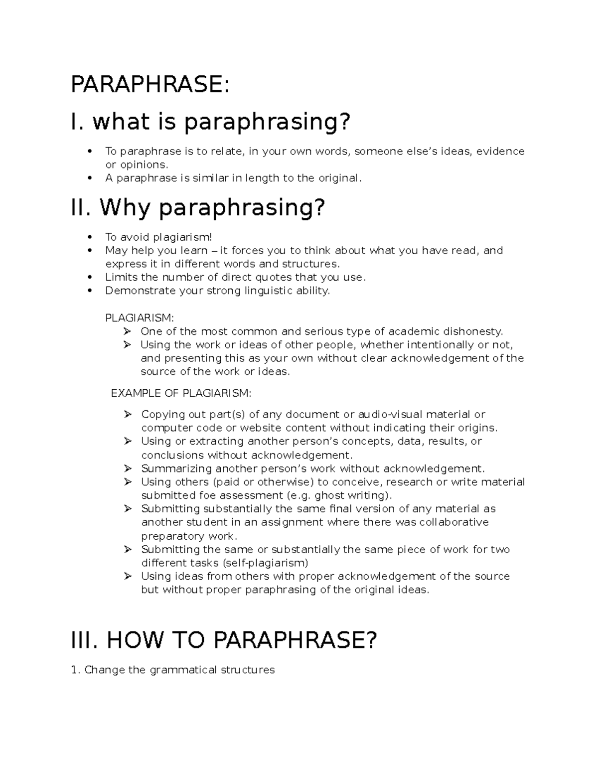 Paraphrase- Reference RESEARCH WRITING - PARAPHRASE: I. what is ...