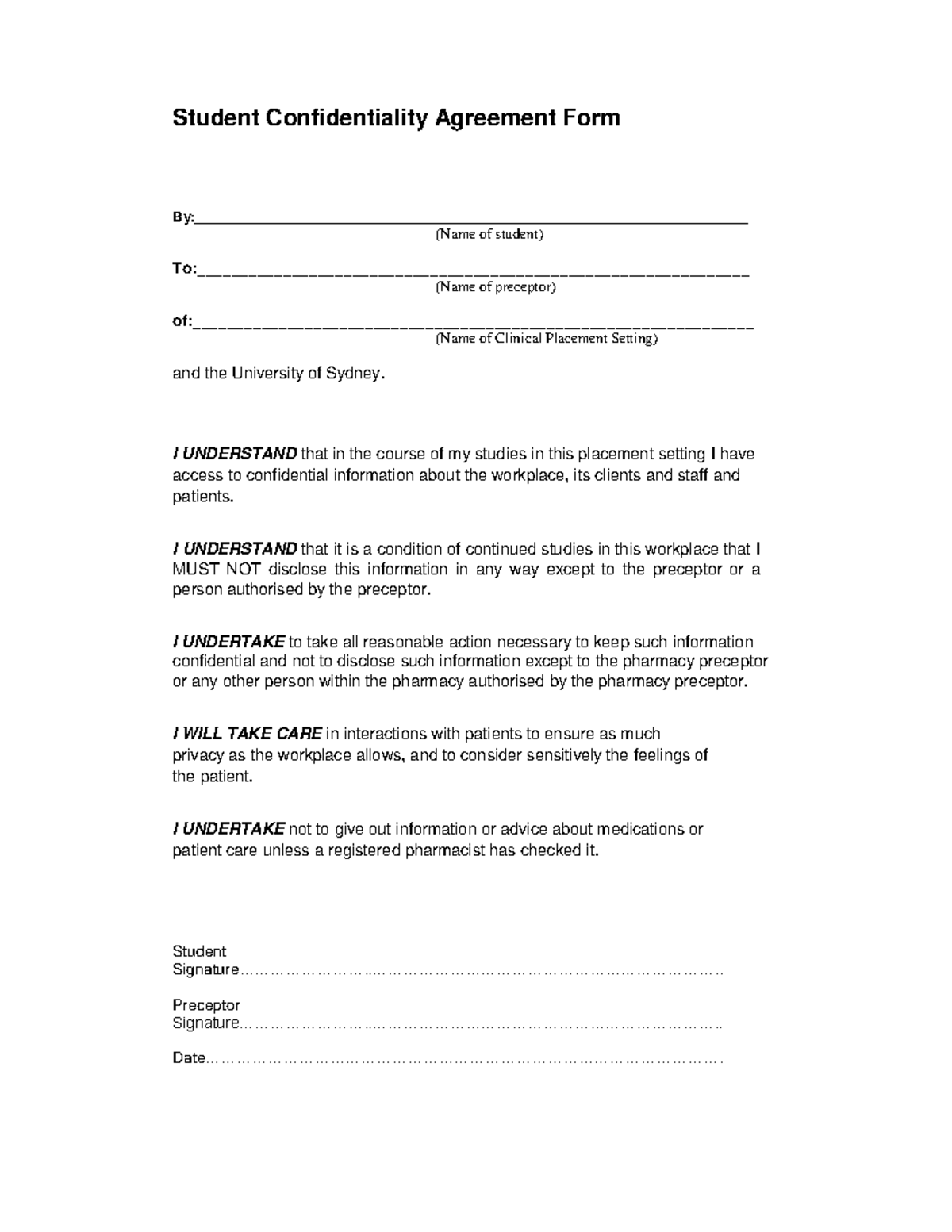 Confidentiality form 2023 - Student Confidentiality Agreement Form ...