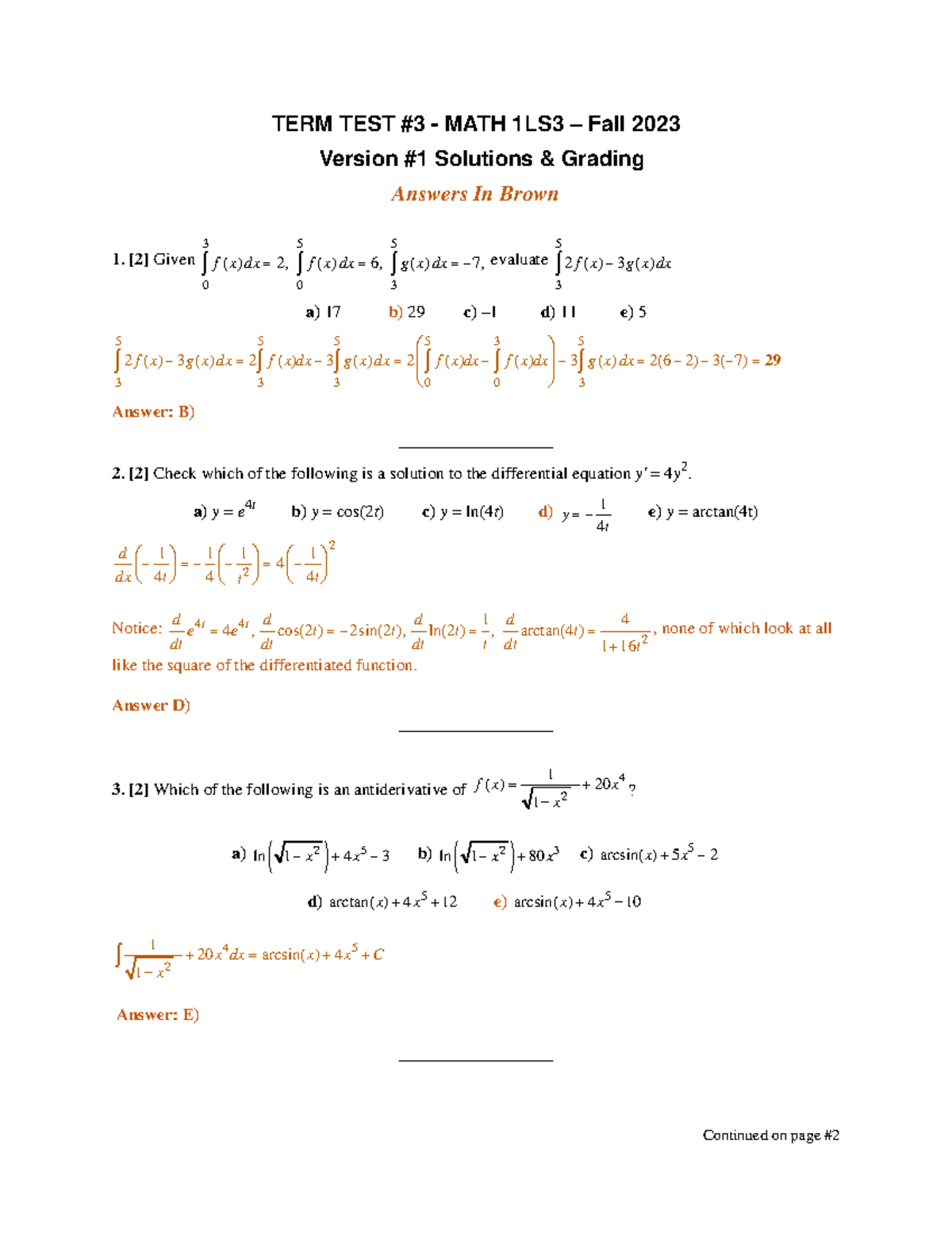 1LS3 Test 3 Full Solutions - All Versions - F23 - TERM TEST #3 - MATH ...