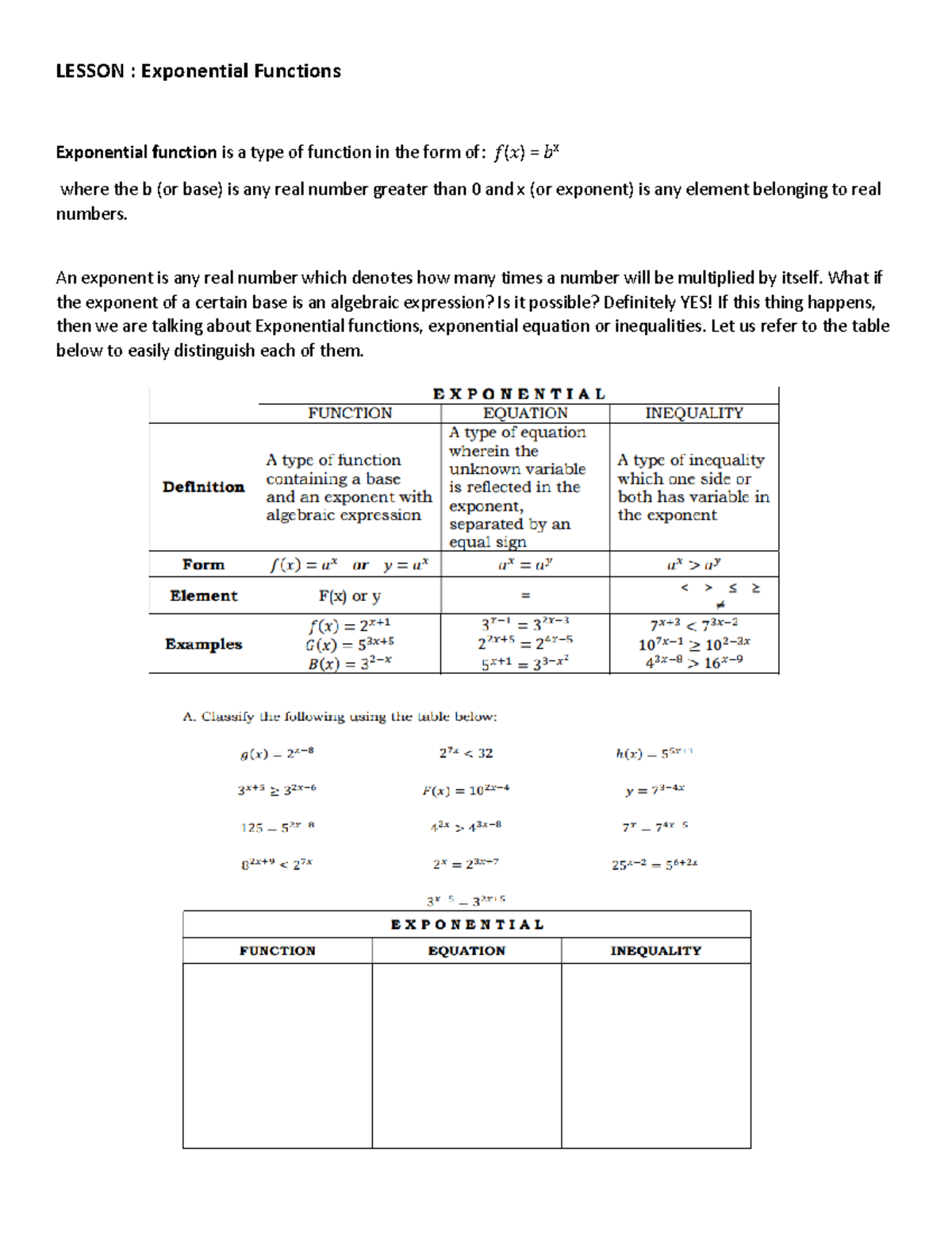 GM-exponential-function - LESSON : Exponential Functions Exponential ...