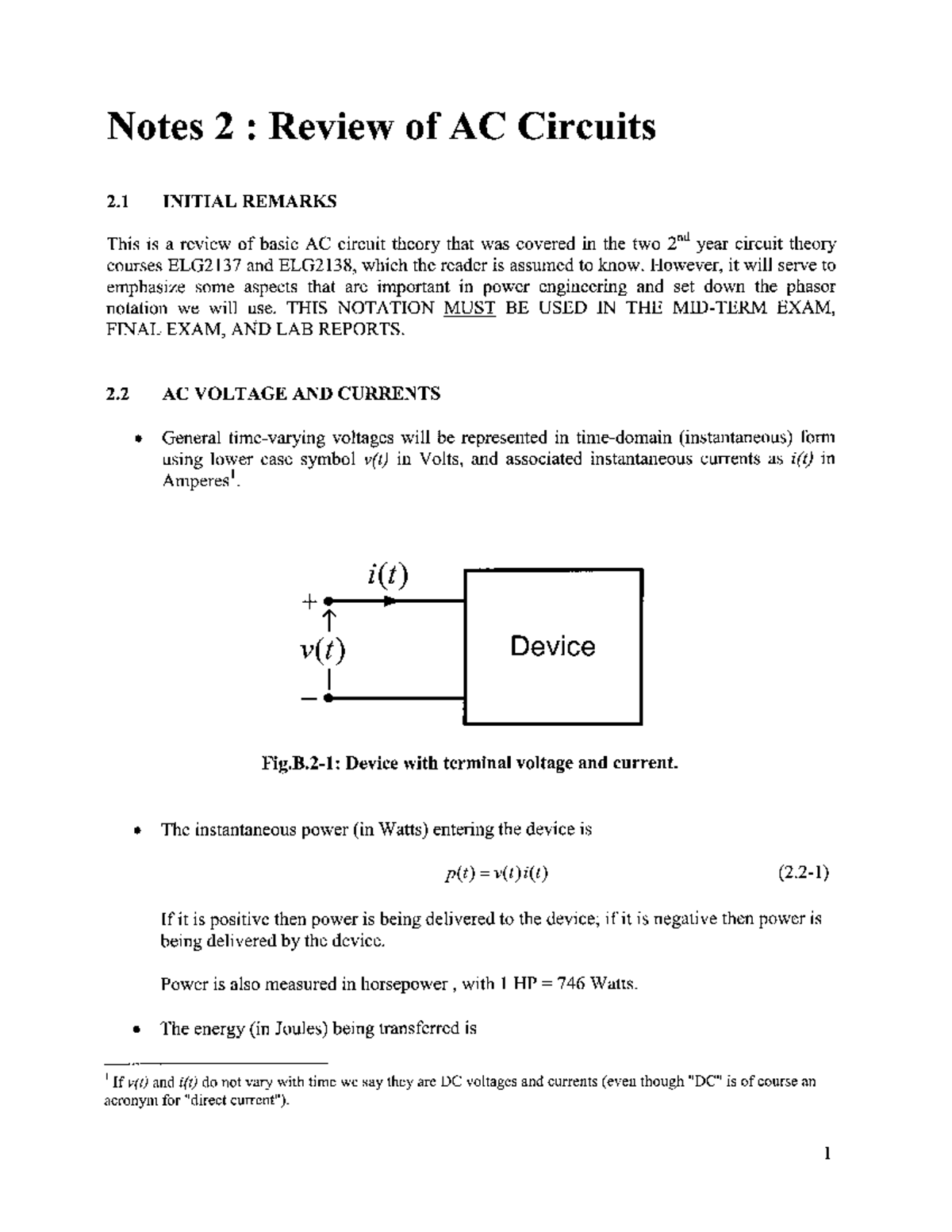ELG3316 - Notes 2 - Fall 2017 - Notes 2 : Review of AC Circuits 2 ...