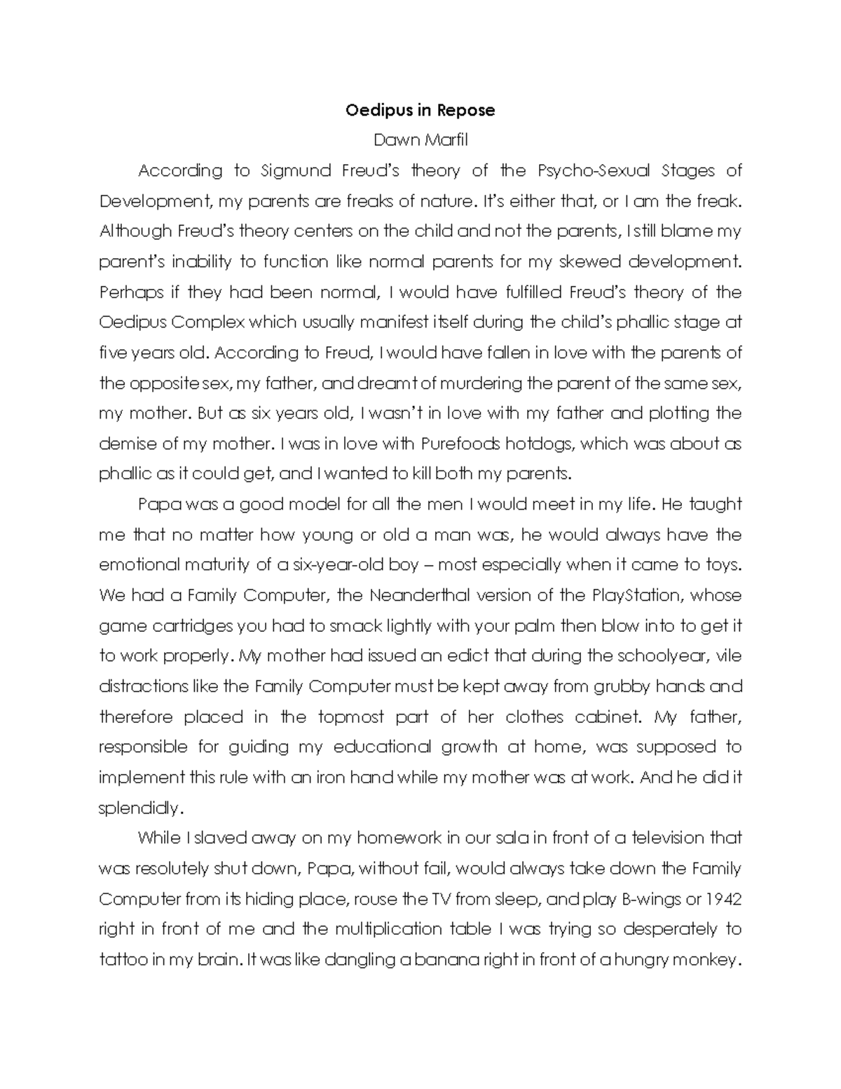 Oedipus in Repose - Oedipus in Repose Dawn Marfil According to Sigmund ...