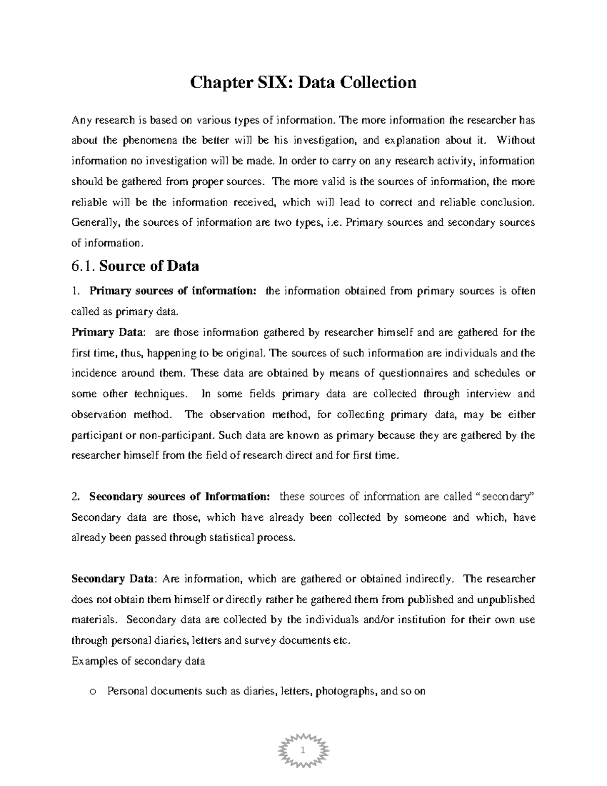 Research ch 6 - Bilisuma Lulu - Chapter SIX: Data Collection Any ...