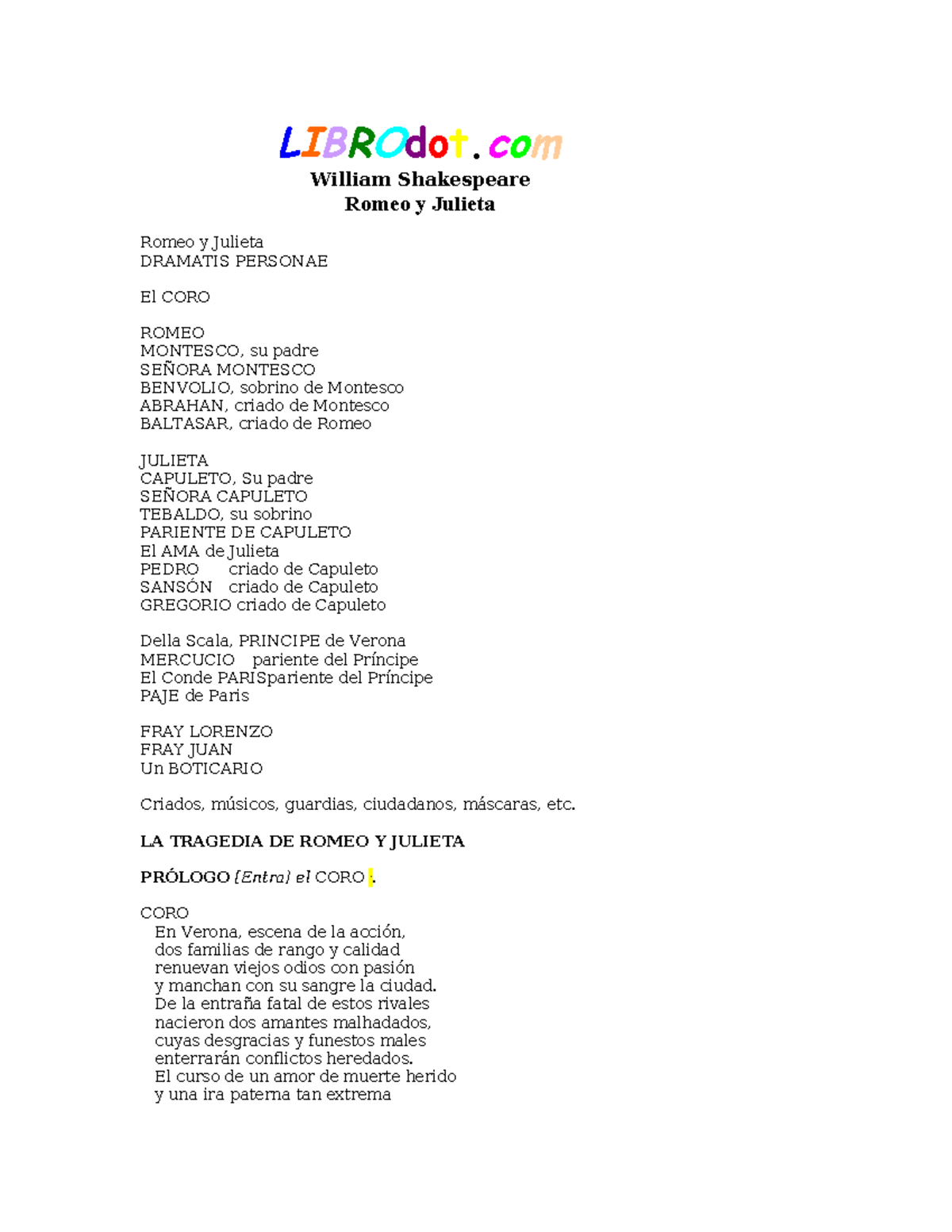 Shakespeare William - Romeo Y Julieta - LIBROdot. com William ...