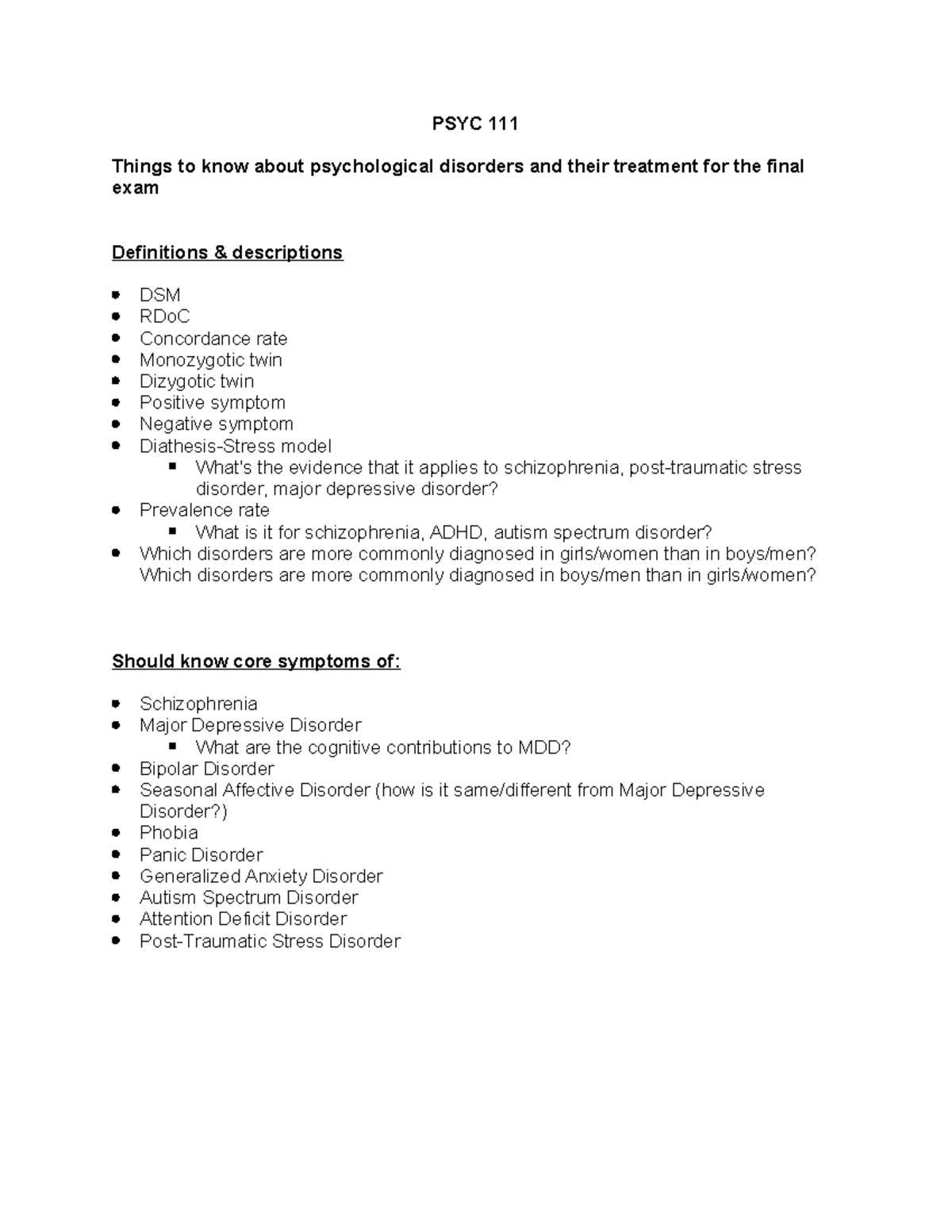 Study 4-disorders-treatment - PSYC 111 Things to know about ...
