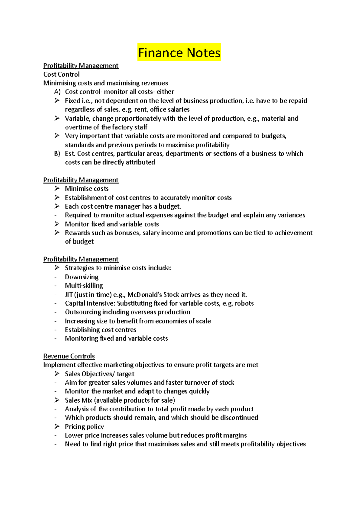 Financial Lecture Notes. Great for quick revision - Finance Notes ...