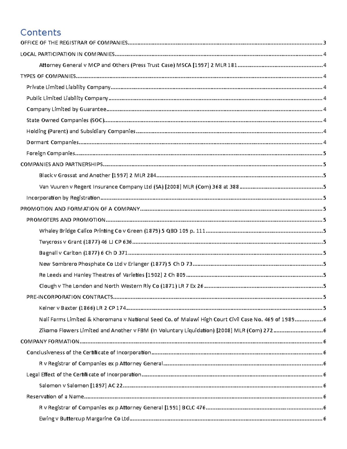 Law of Business Organisations Guide - Contents OFFICE OF THE REGISTRAR ...