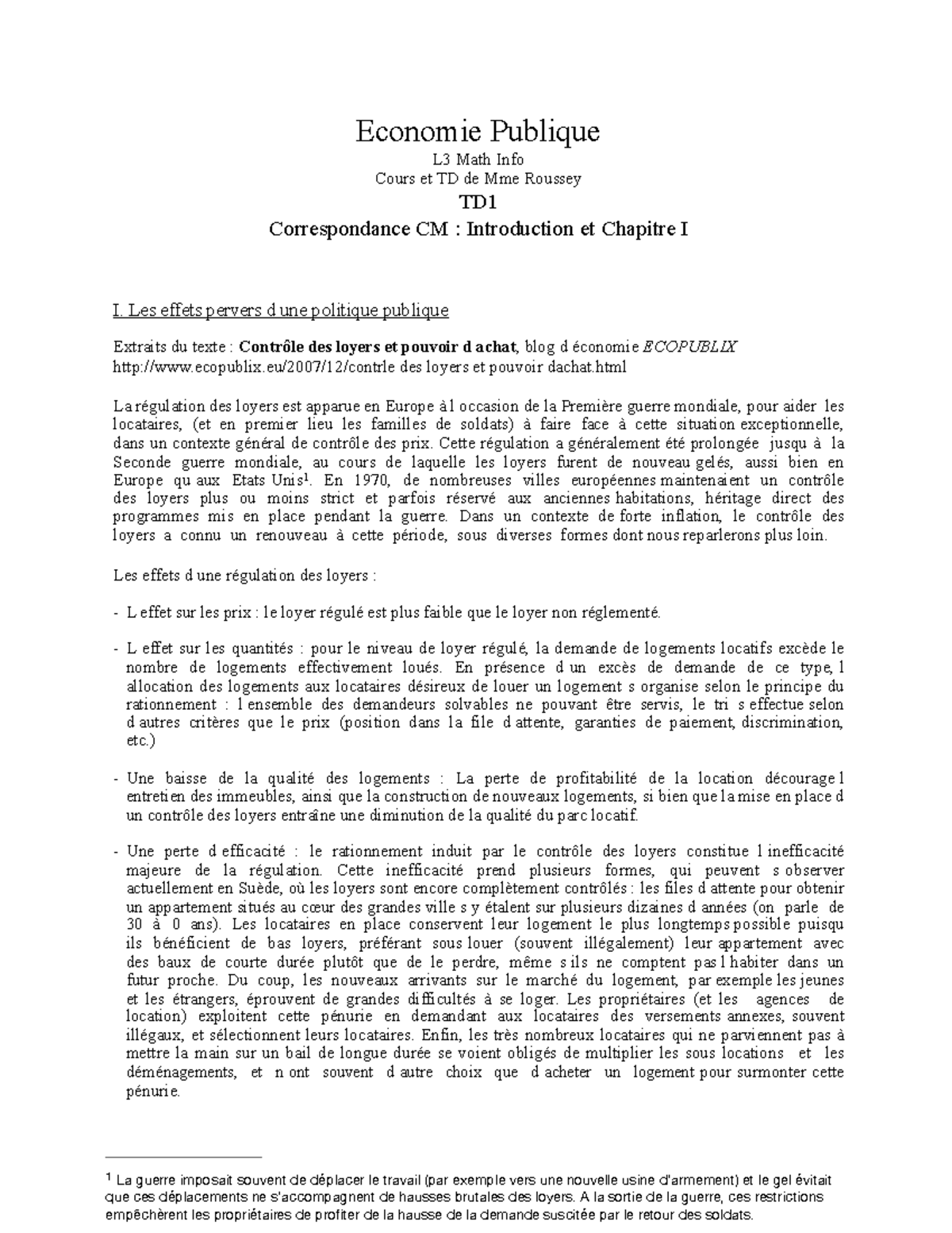 Correction ex 1 à 20 - corrigé - Economie Publique L3 Math Info Cours ...