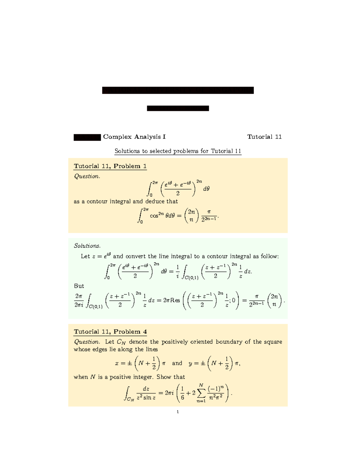 E positively oriented boundary - NATIONAL UNIVERSITY OF SINGAPORE SEMESTER 2, 2015/ MA3111 ...