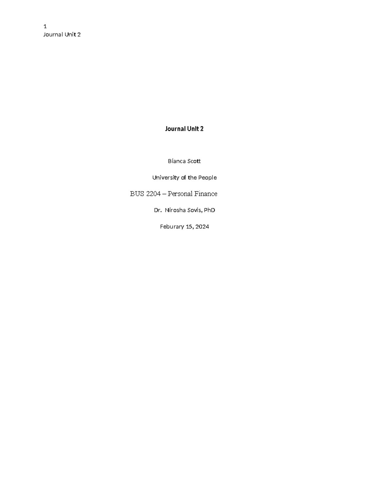 Journal Unit 2 Finance - 1 Journal Unit 2 Journal Unit 2 Bianca Scott ...