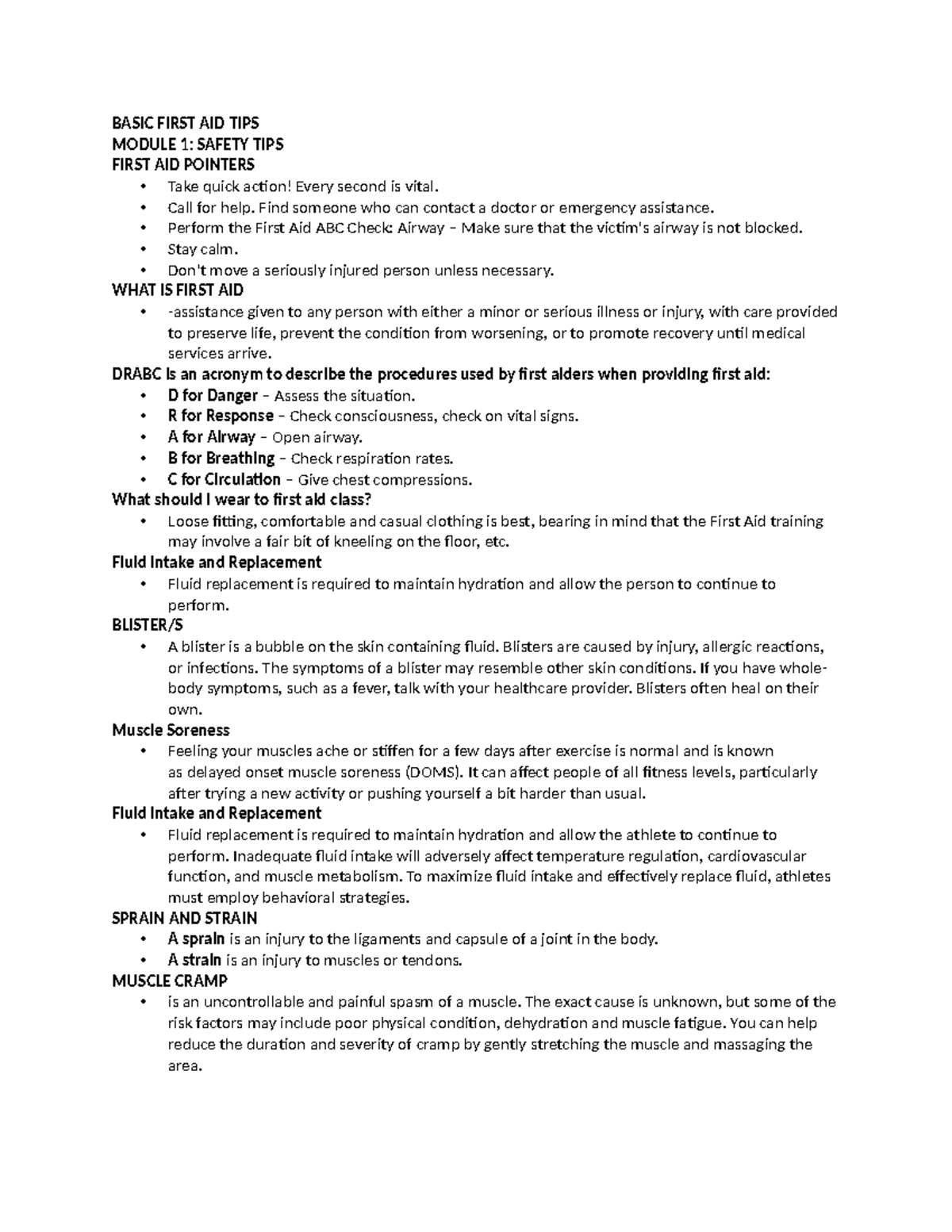 Basic First AID TIPS Module 1 - BASIC FIRST AID TIPS MODULE 1: SAFETY ...