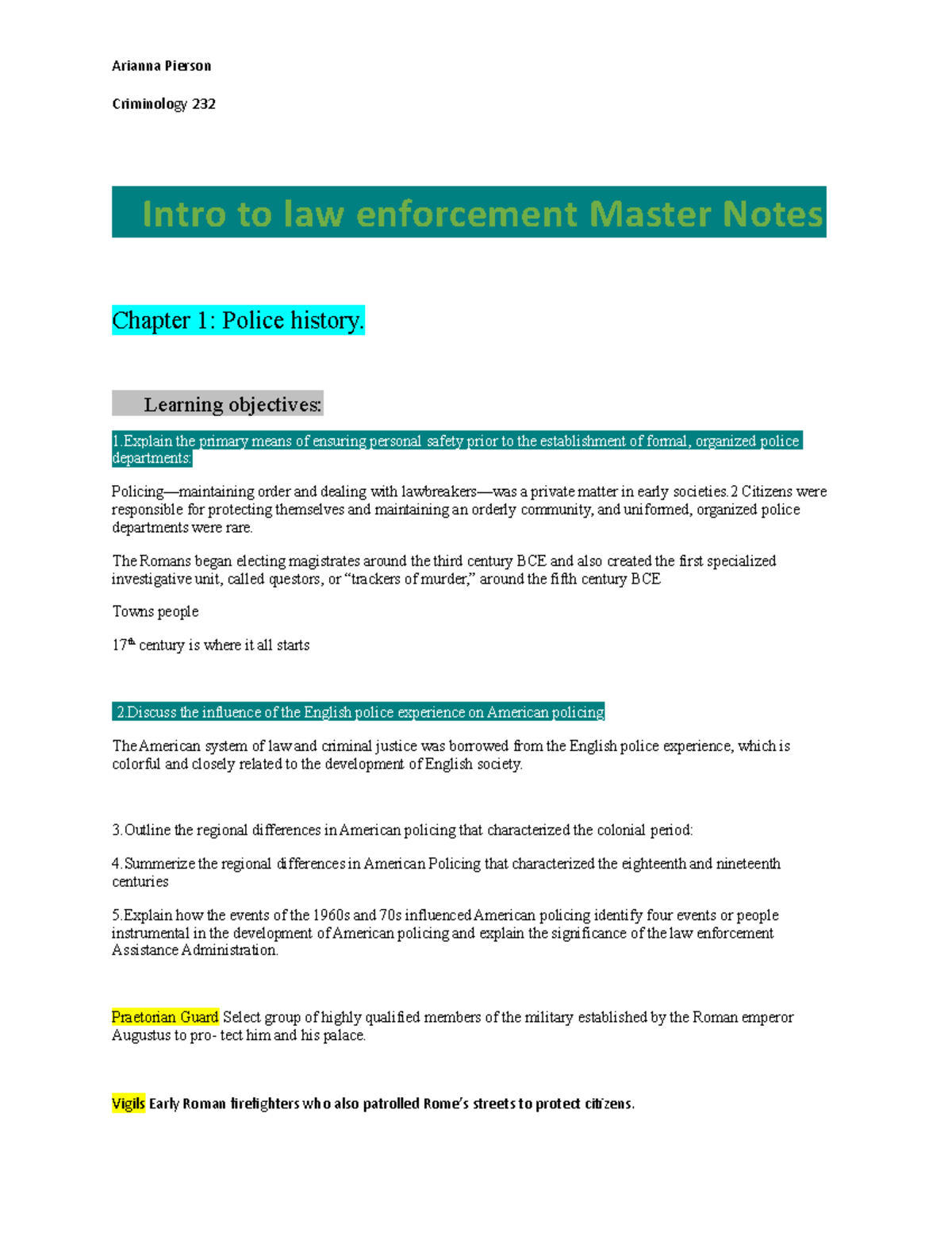 Intro to law enforcement Master Notes - Criminology 232 Intro to law ...