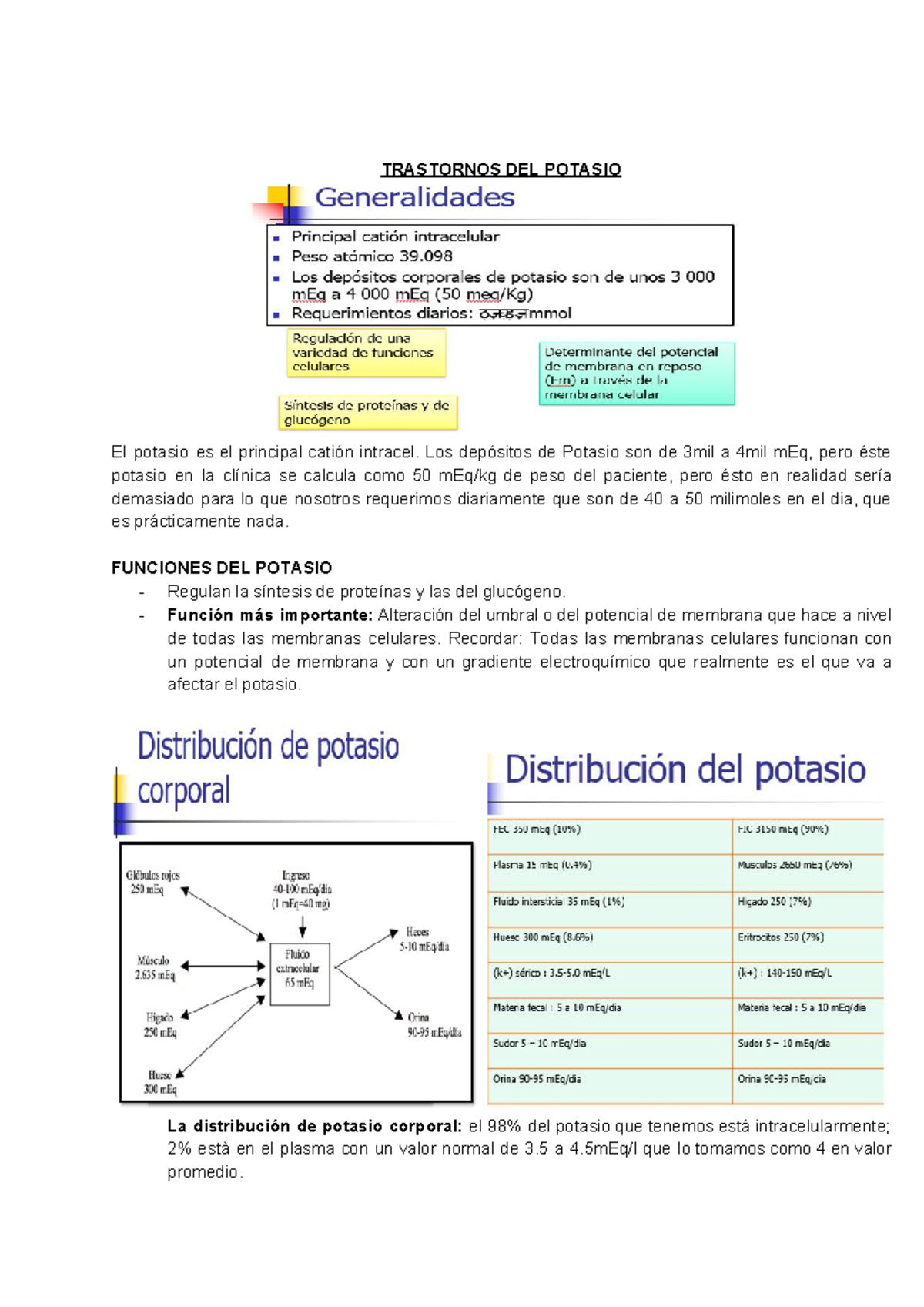 Transtorno del potasio - TRASTORNOS DEL POTASIO El potasio es el ...