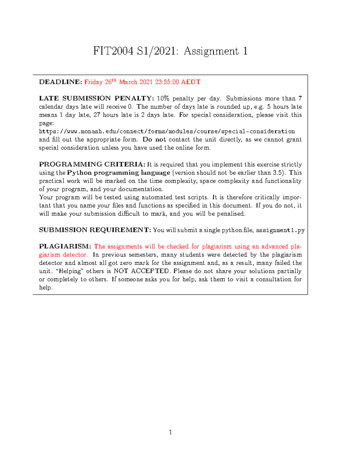 FIT2004 2020 Sem 1 Assignment 01 - FIT2004 S1/2021: Assignment 1 Nathan Companez DEADLINE:Friday ...