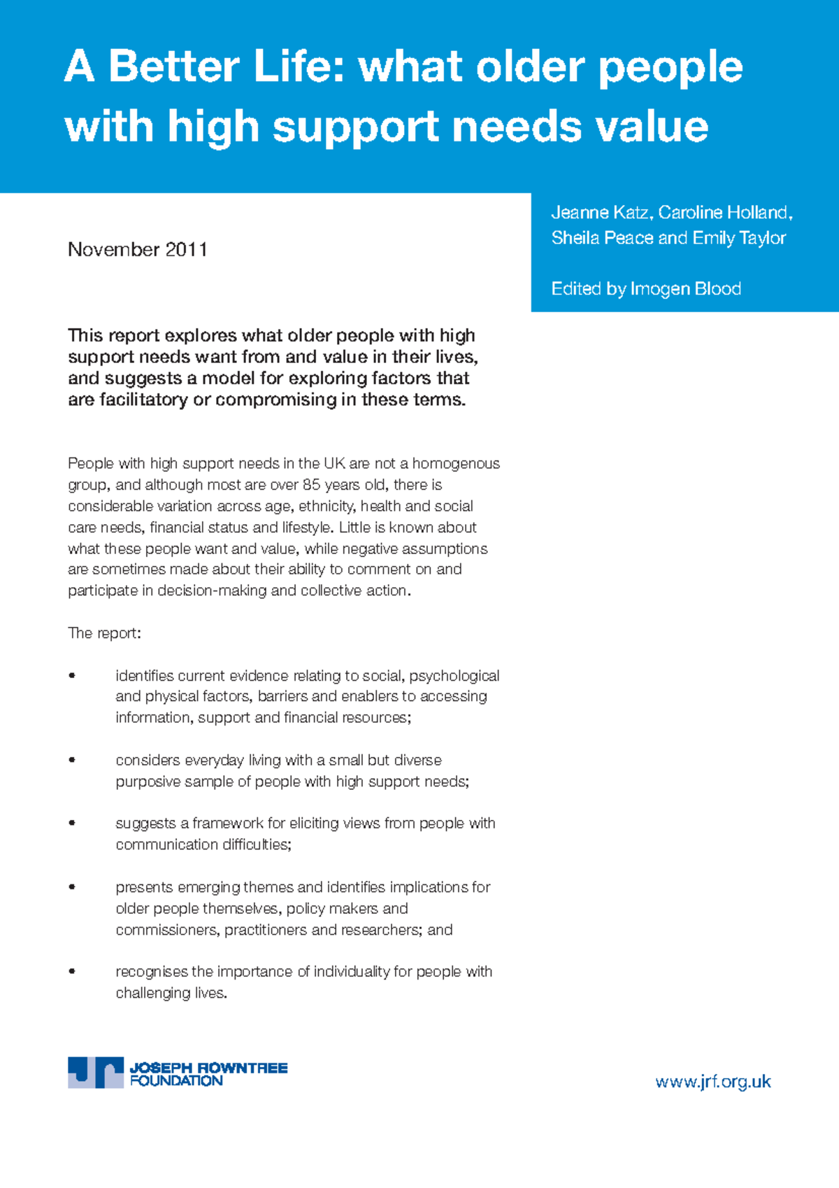 Older people and high support needs full - A Better Life: what older ...