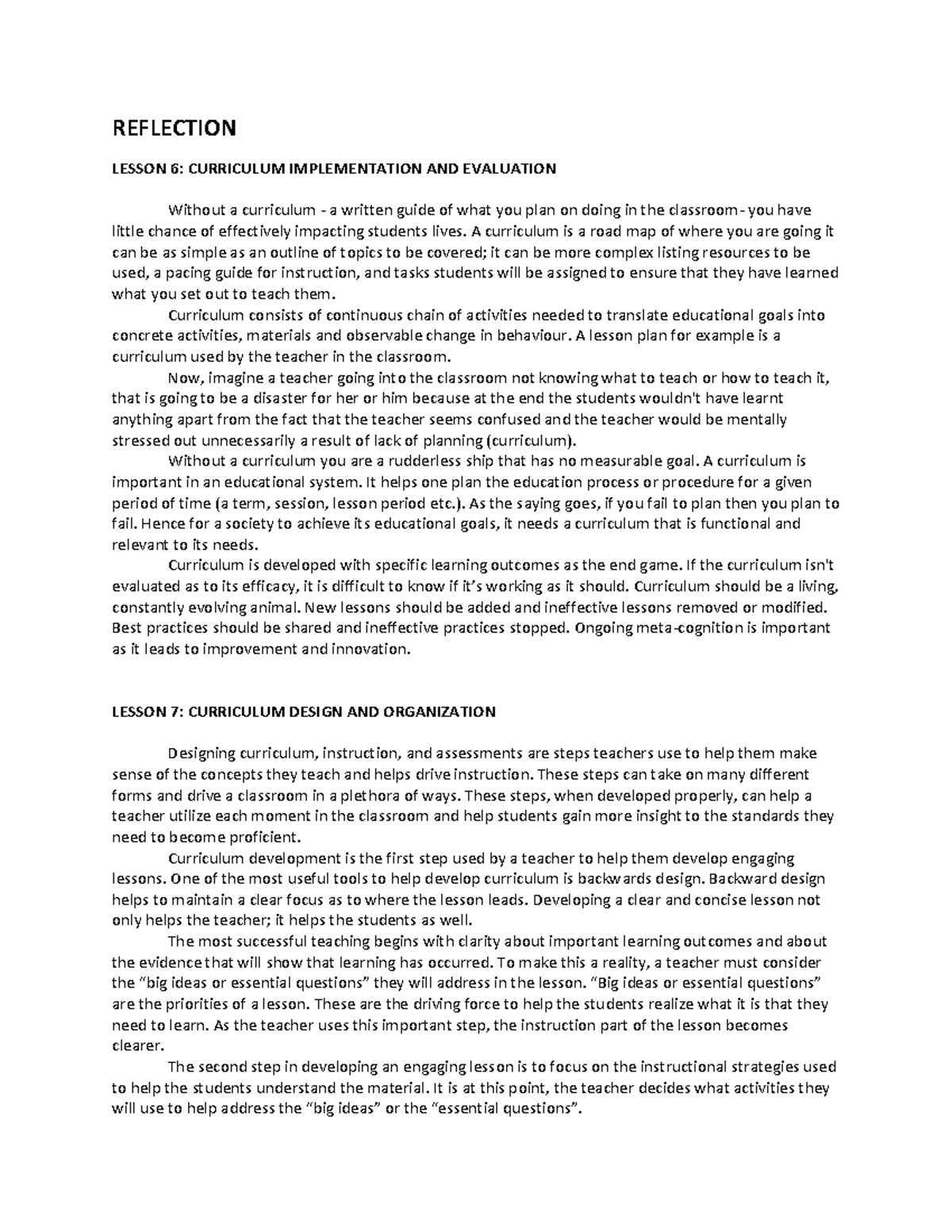 Learning Activity 3 Answers - REFLECTION LESSON 6: CURRICULUM ...