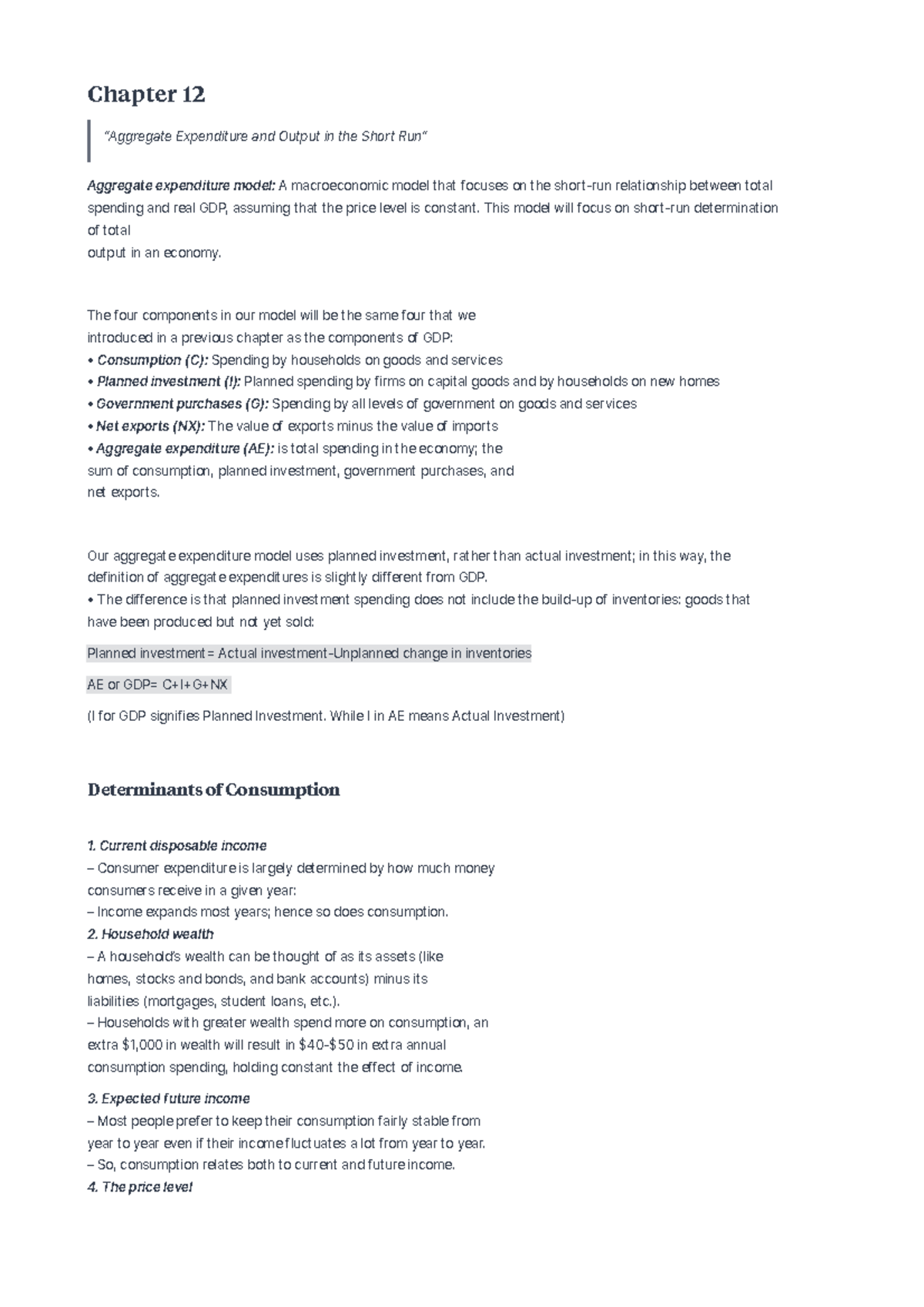 Macroeconomics chapter 12 - Chapter 12 “Aggregate Expenditure and ...