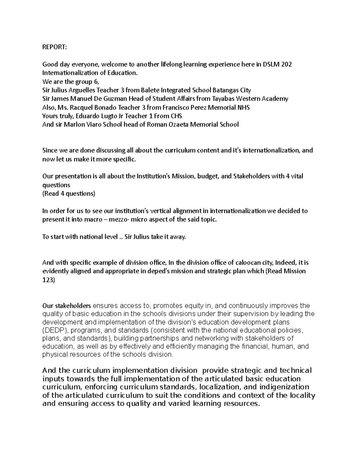 Report - Summary - REPORT: Good day everyone, welcome to another ...