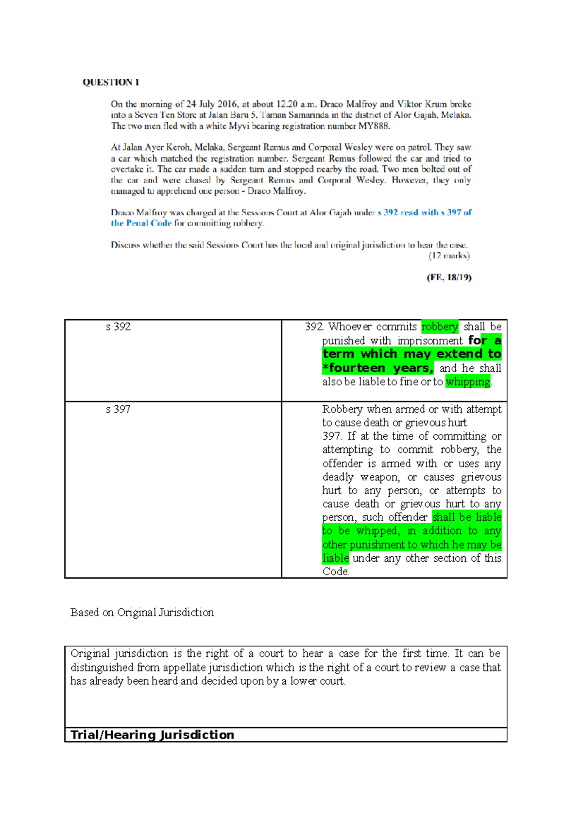 Tutorial 2 Week 3 - tuto suggested ans - s 392 392. Whoever commits robbery shall be punished ...