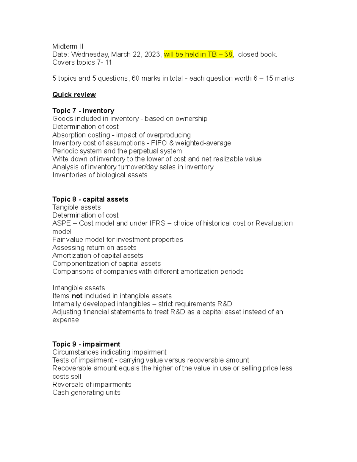 W23 ACCTG 412 Midterm II review - Midterm II Date: Wednesday, March 22 ...