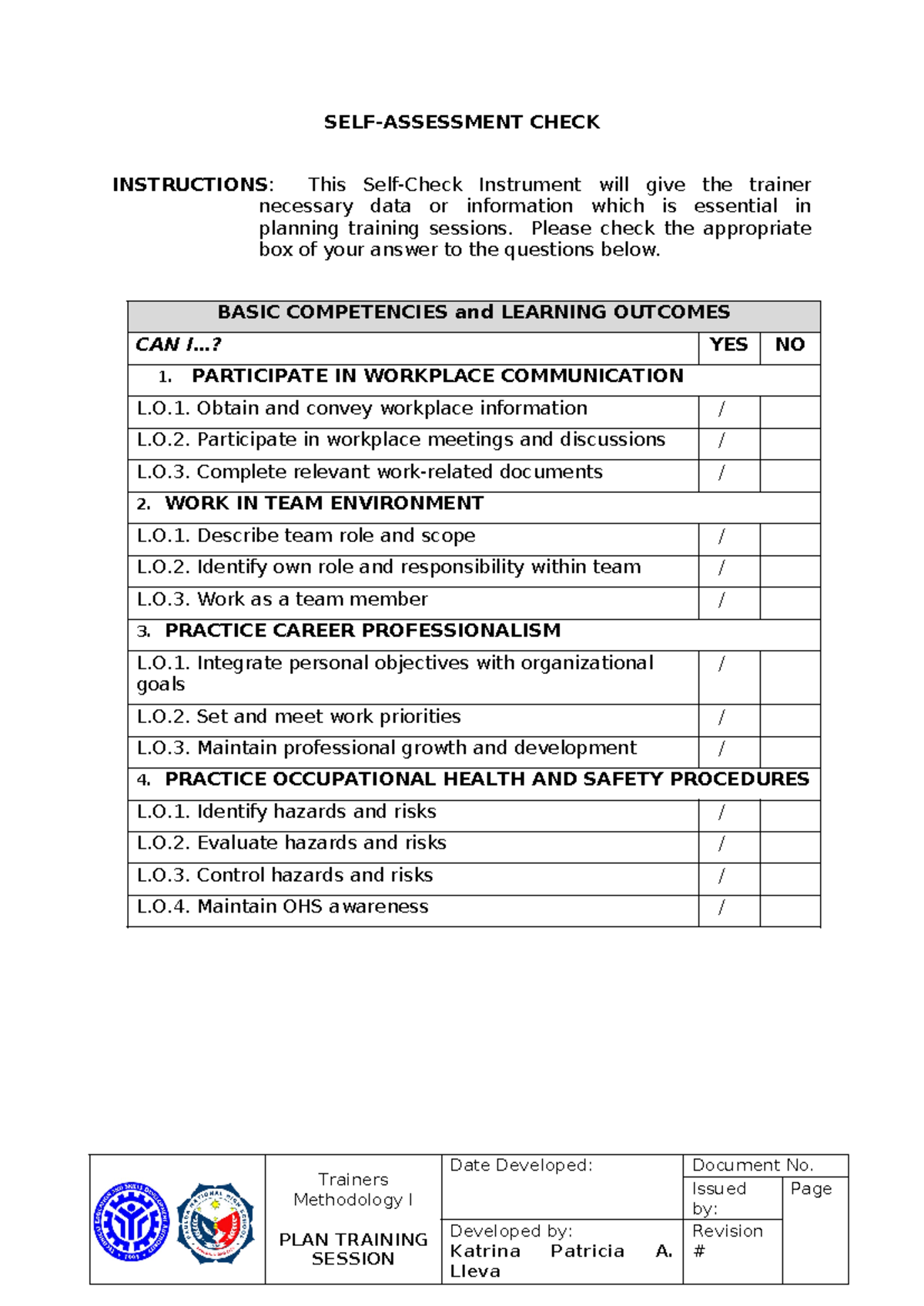02A SELF- Assessment Check - SELF-ASSESSMENT CHECK INSTRUCTIONS: This ...