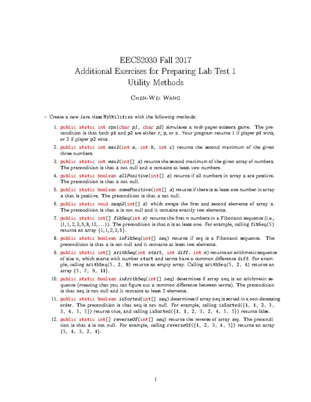 EECS2030 F17 Exercises 1 - EECS2030 Fall 2017 Additional Exercises for ...