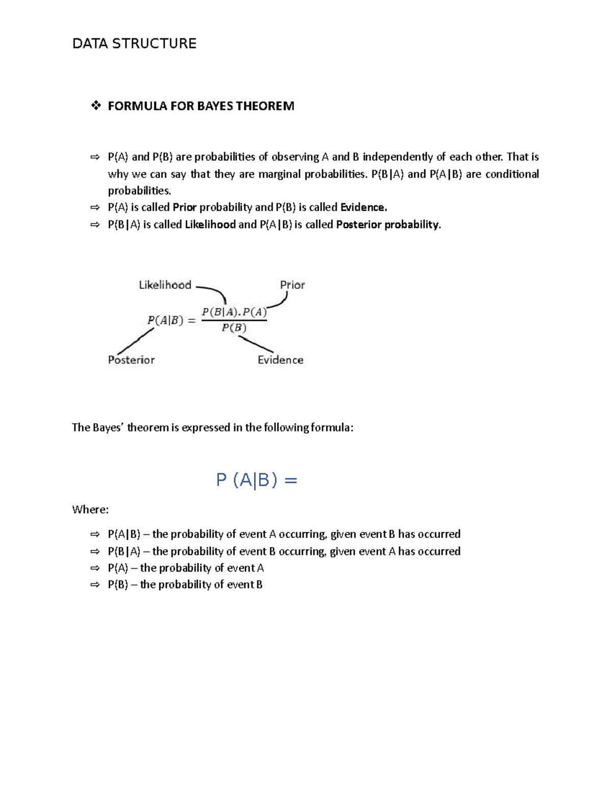 Discrete Structure-Bayes' Theorem - DATA STRUCTURE FORMULA FOR BAYES ...