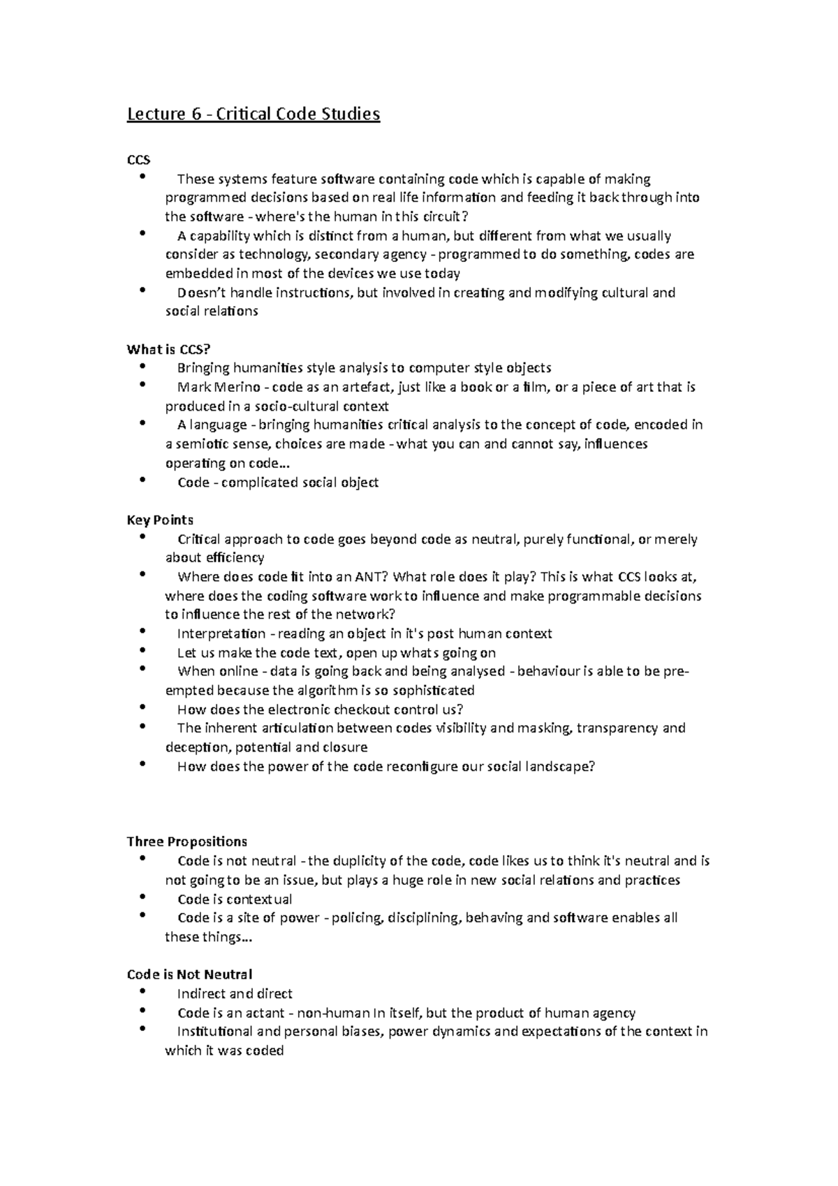 Lecture 6 - CCS - Lecture 6 - Critical Code Studies CCS These systems feature software ...