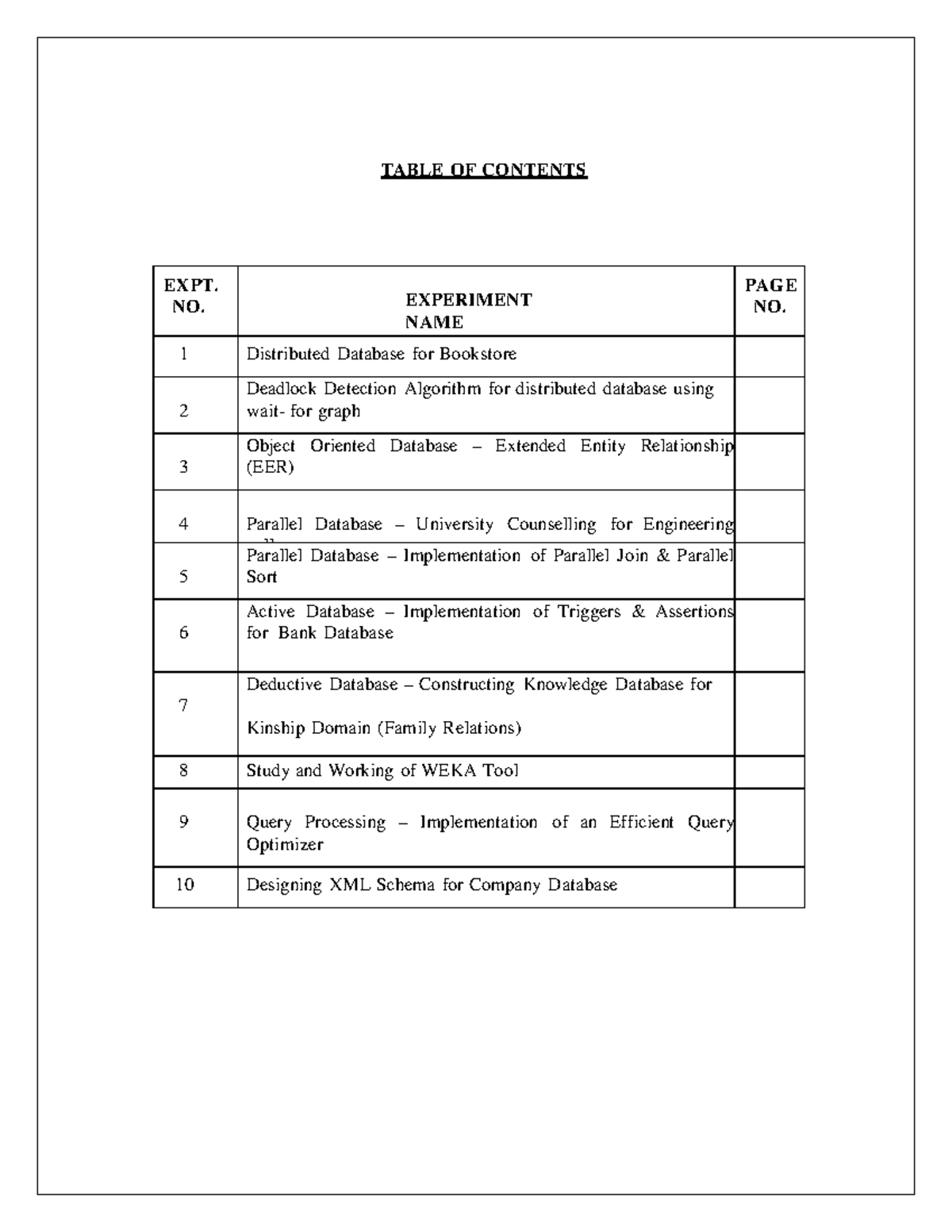 Pdfcoffee - advanced-databases-laboratory-manual - TABLE OF CONTENTS ...