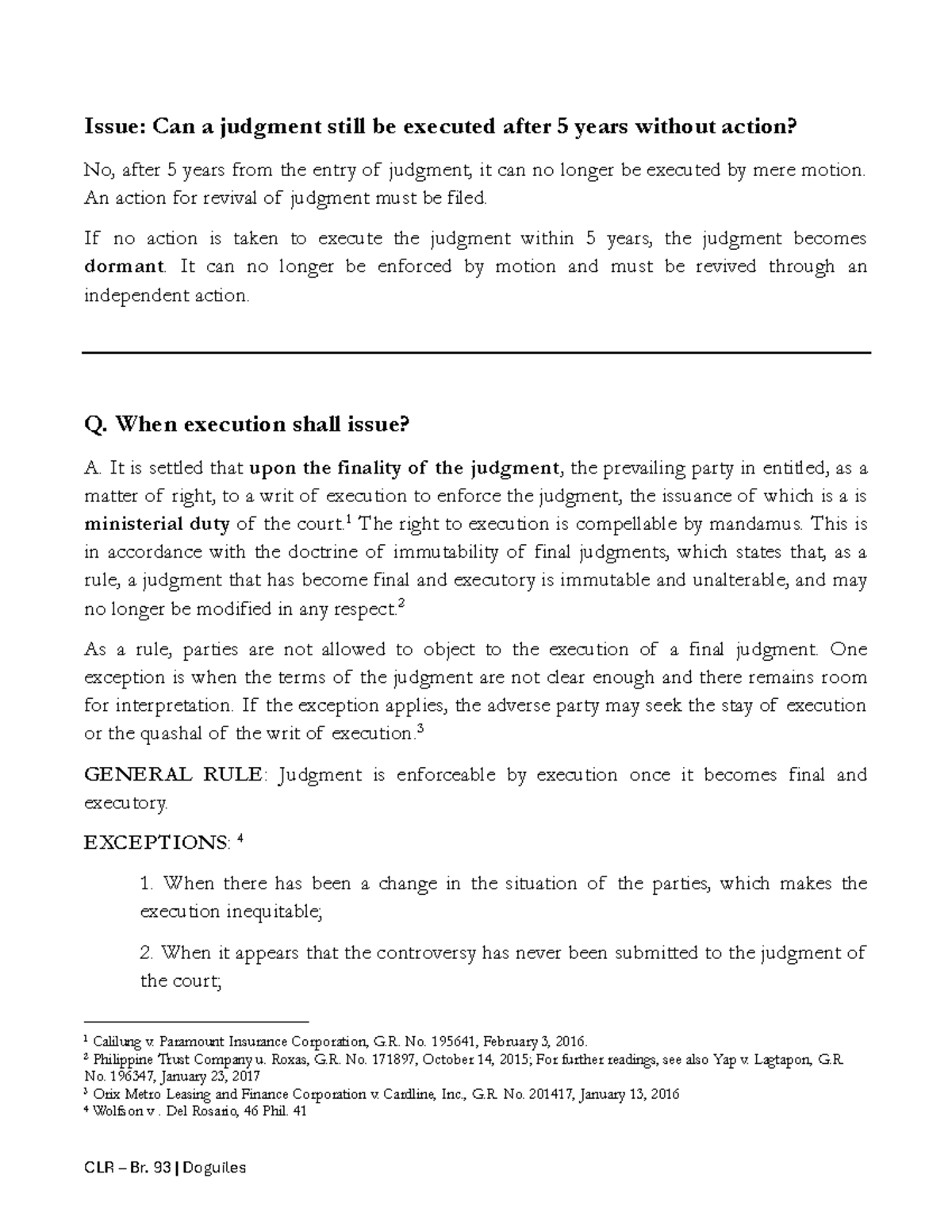 Execution of Judgment - Issue: Can a judgment still be executed after 5 ...