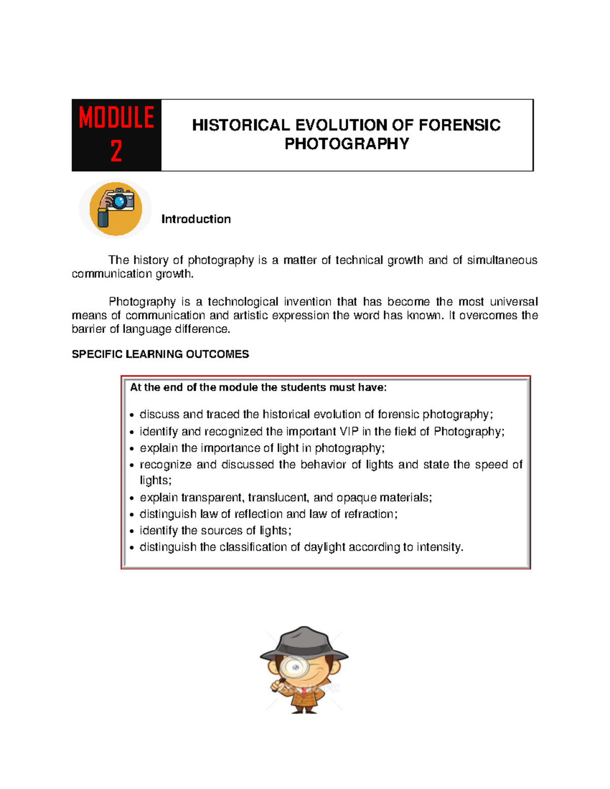 Module 2 Forensic Photography PDF - MODULE 2 HISTORICAL EVOLUTION OF ...