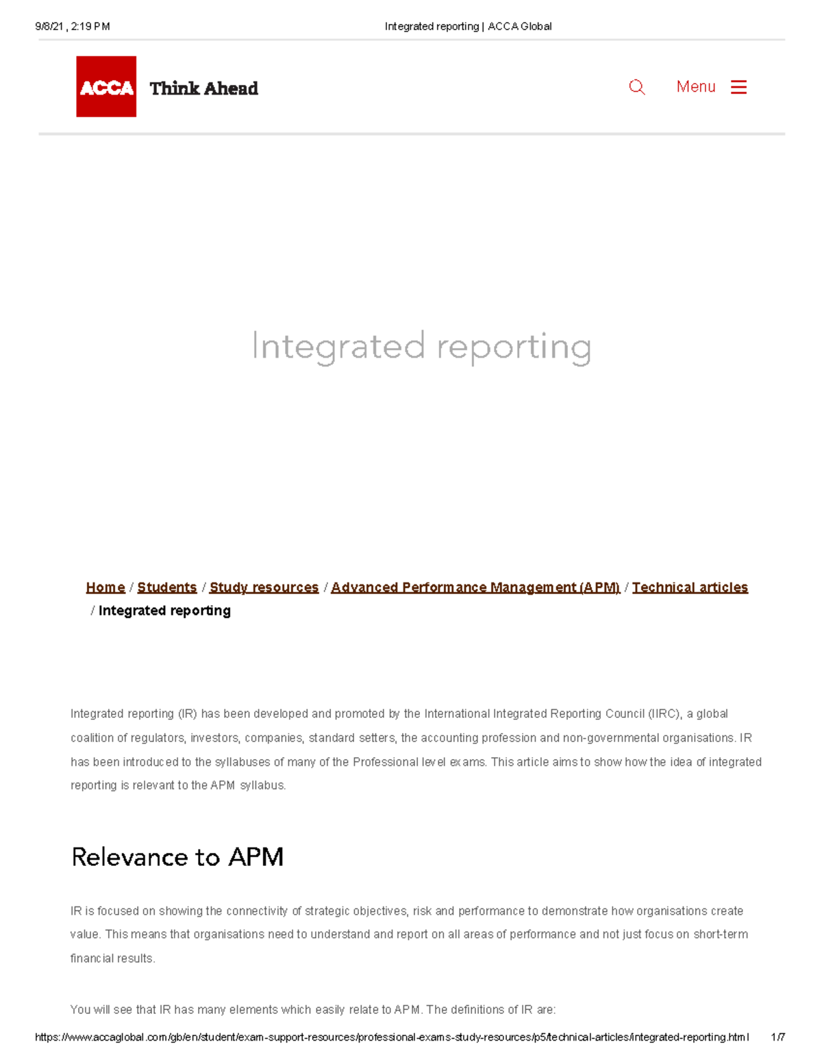APM article - Integrated reporting - Home / Students / Study resources ...