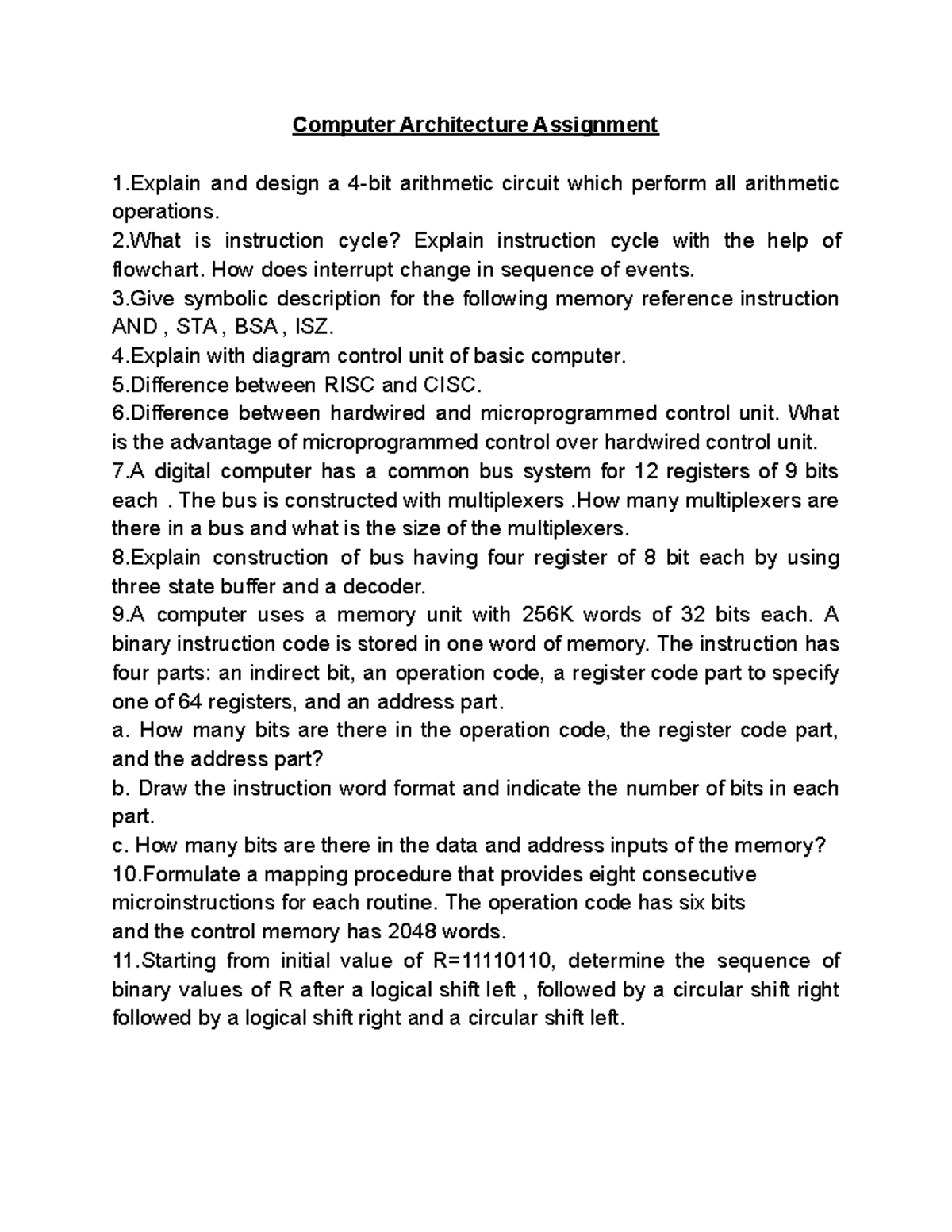 Csa - ASSIGNMENT QUESTIONS - Computer Architecture Assignment 1 and ...
