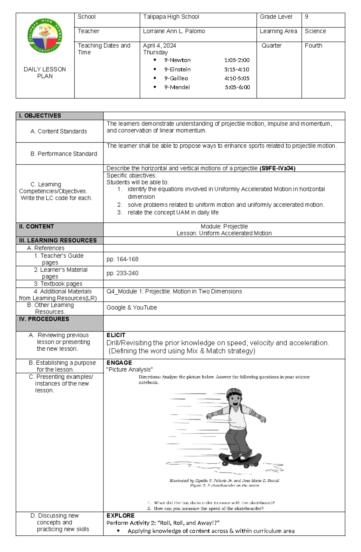 DLP-Science 9 4Q W1 Day 2 UAM2 - DAILY LESSON PLAN School Talipapa High ...