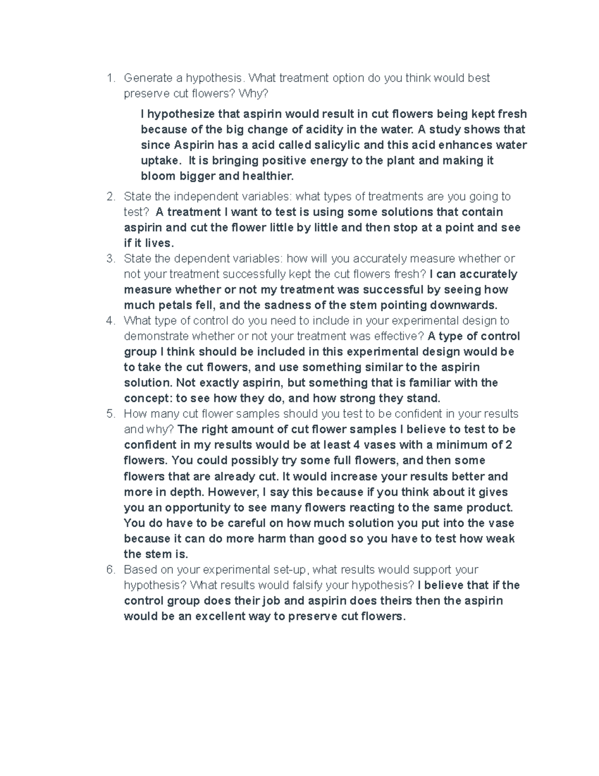 ESB TASK Scientific Method - Generate a hypothesis. What treatment option do you think would ...