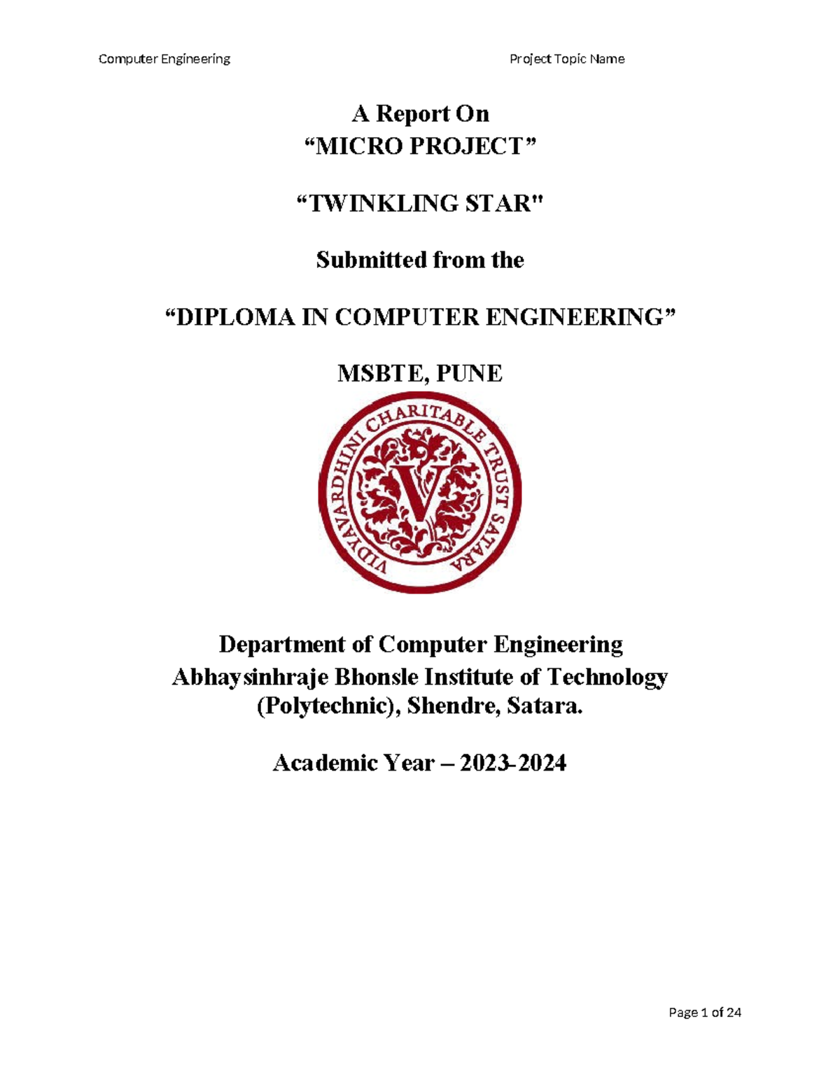 CG Microproject 3RD SEM-1 - A Report On “MICRO PROJECT” “TWINKLING STAR ...