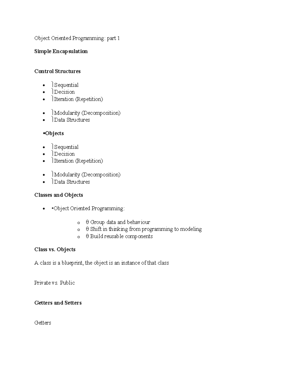 Comp 600 Lecture Notes 4 Object Oriented Programming Part 1 Simple Encapsulation Control