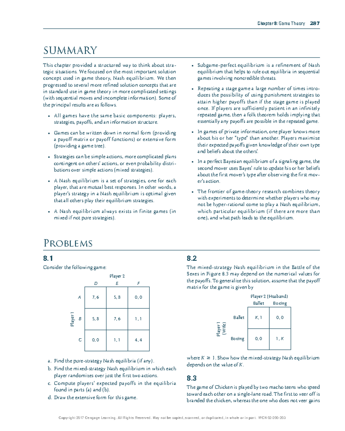 Textbook exercise pages - Chapter 8: Game Theory 287 SUMMARY This ...