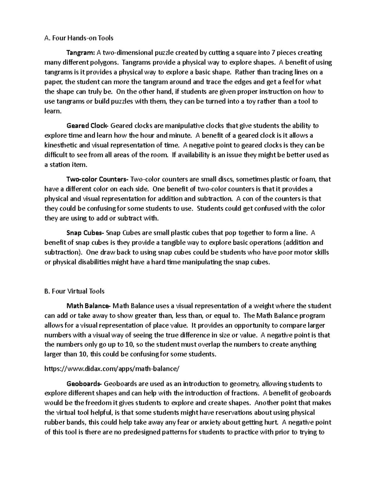 WGU Direct Instruction Lesson Plan C109 - A. Four Hands-on Tools ...