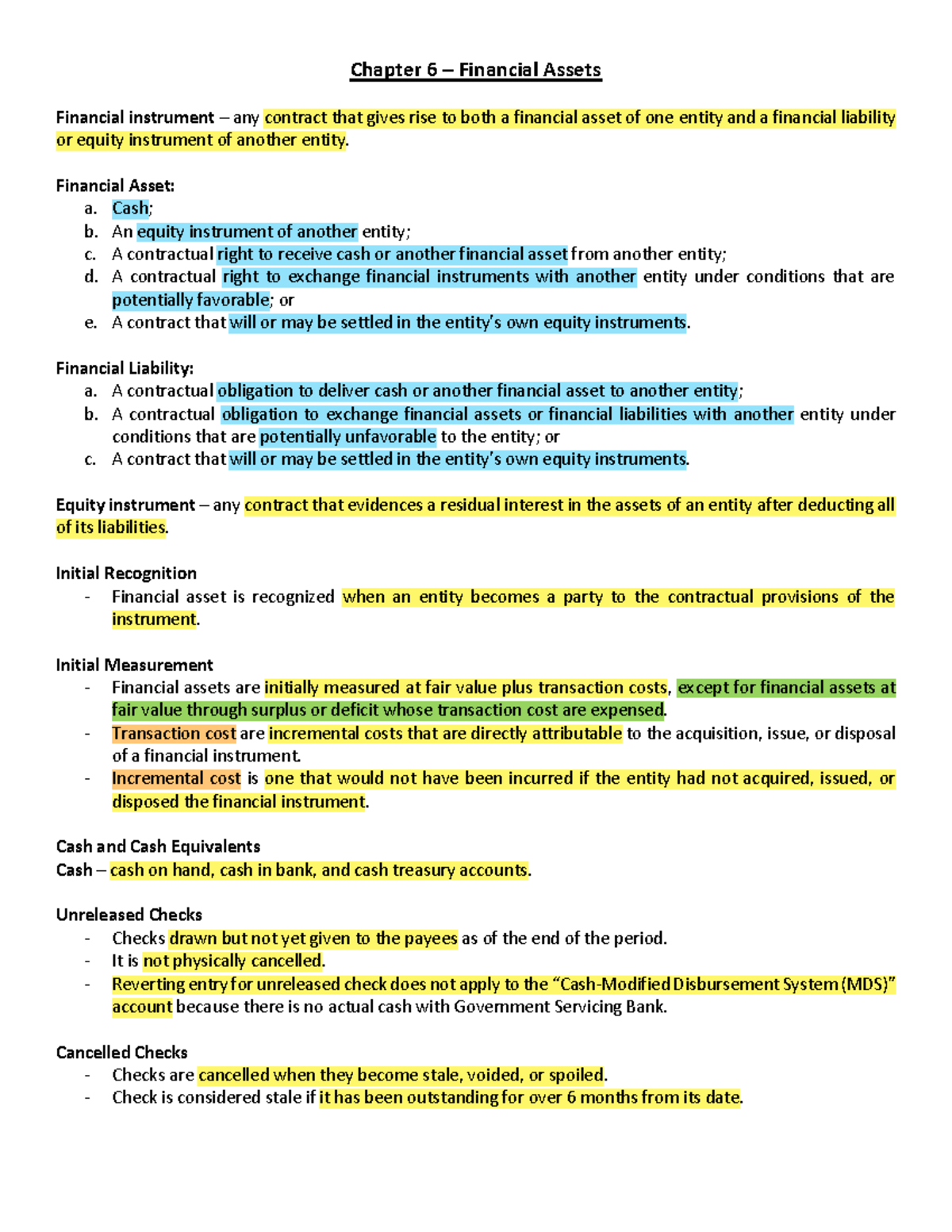 Financial Assets - Summary Accounting - Chapter 6 – Financial Assets ...