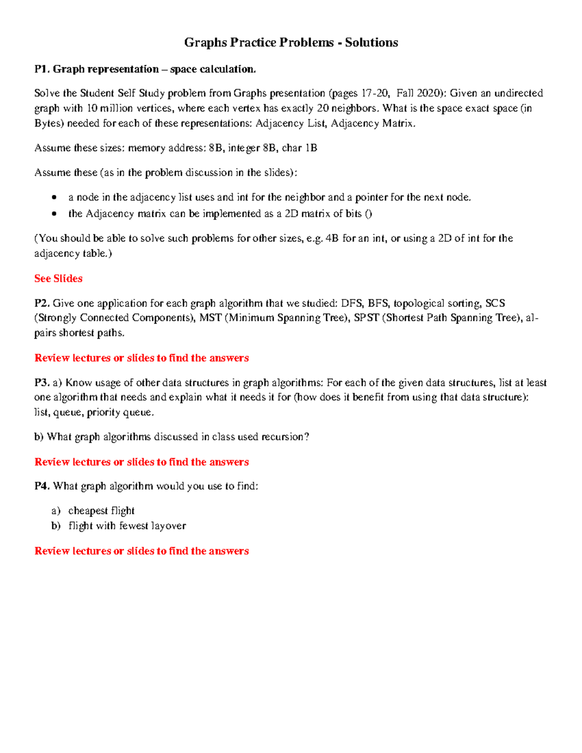 Graphs practice solution - Graphs Practice Problems - Solutions P1 ...