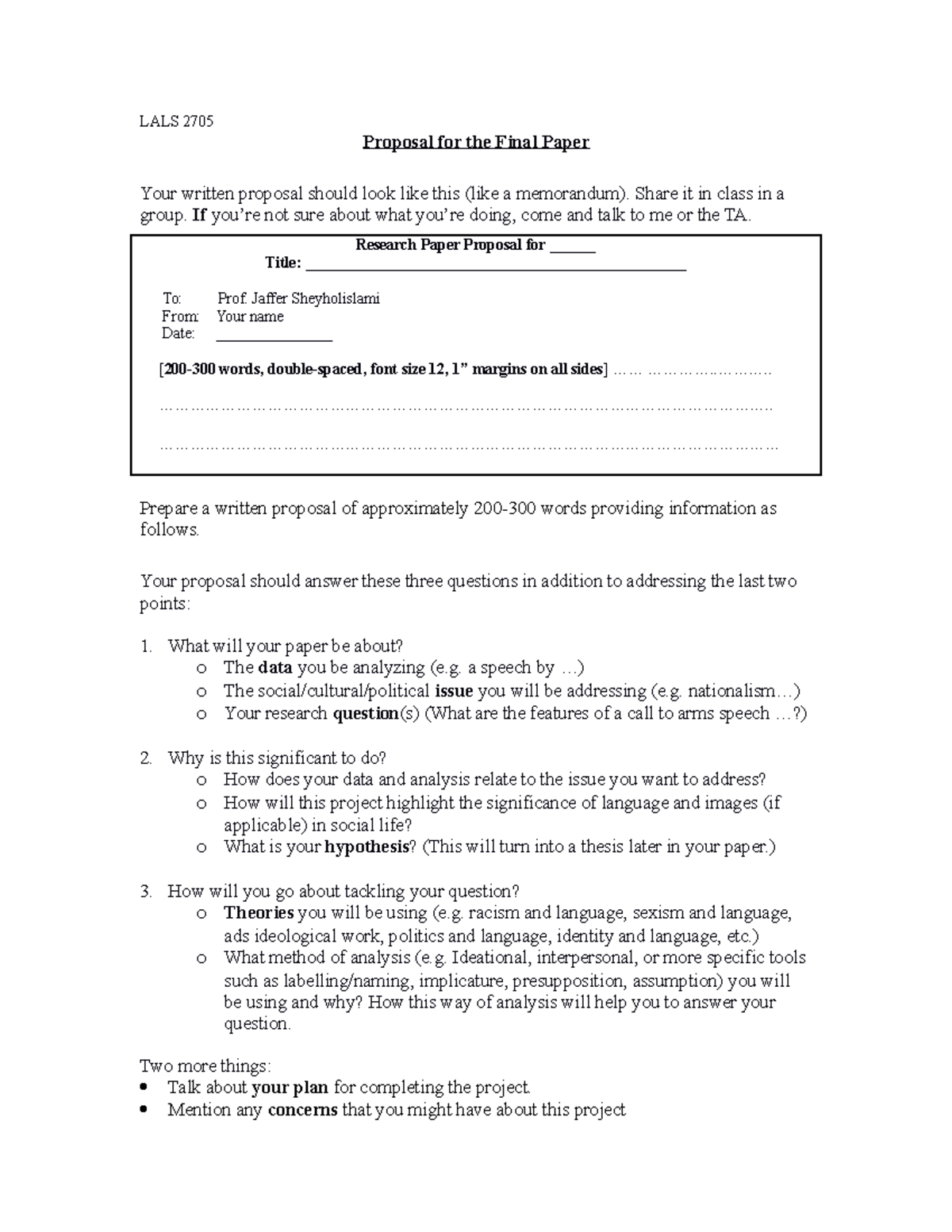 Final paper proposal - hjkl; - LALS 2705 Proposal for the Final Paper Your written proposal ...