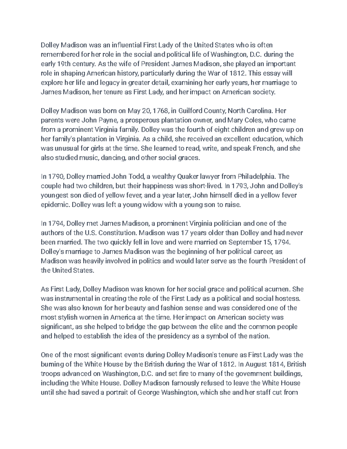 Dolley Madison - during the early 19th century. As the wife of ...